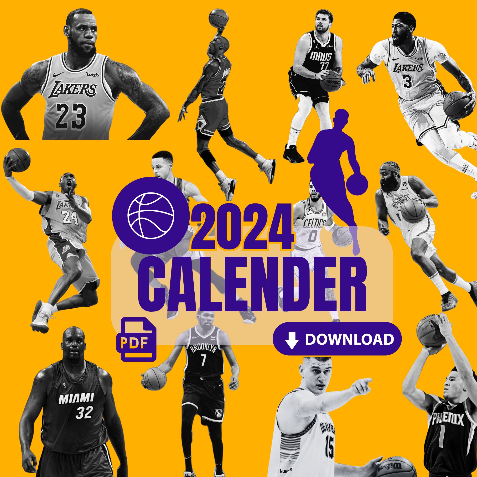 2024 DİGİTAL CALENDER NBA Legends Theme - Etsy