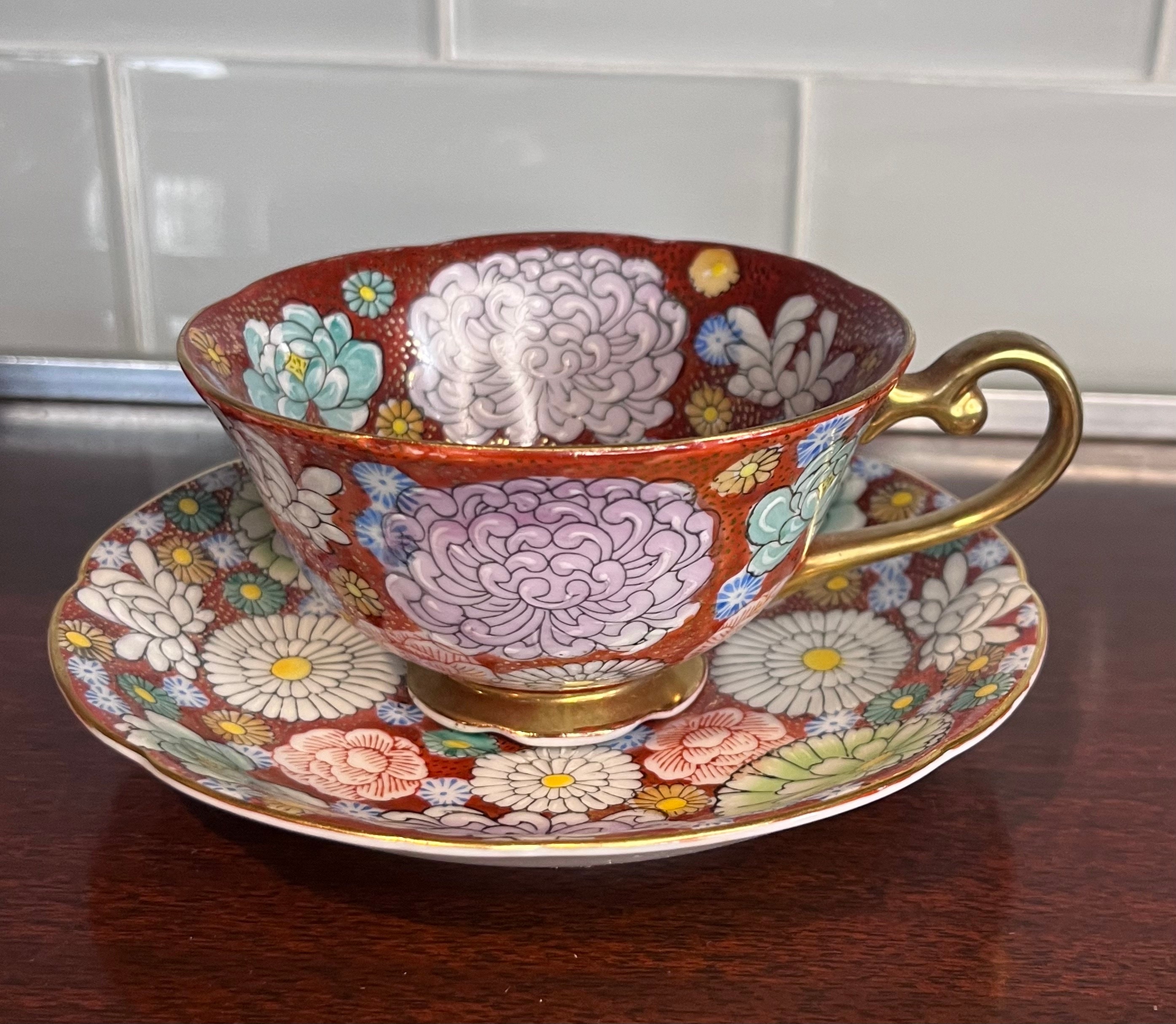 1950s Teacup and Saucer Hand Painted Made in Japan Gold Handle - Etsy