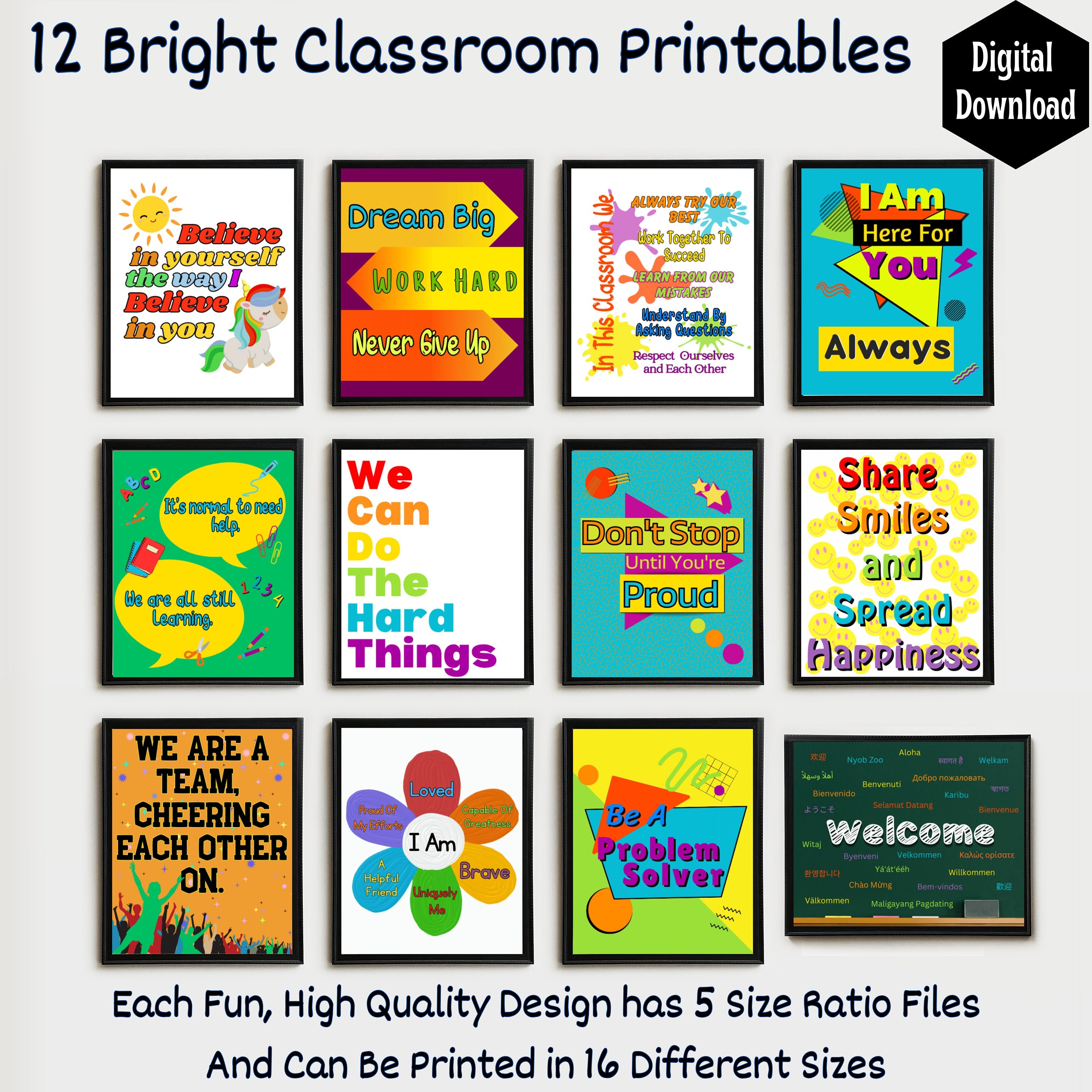 12 Bright Inspirational/ Motivational Posters for Classrooms - Etsy