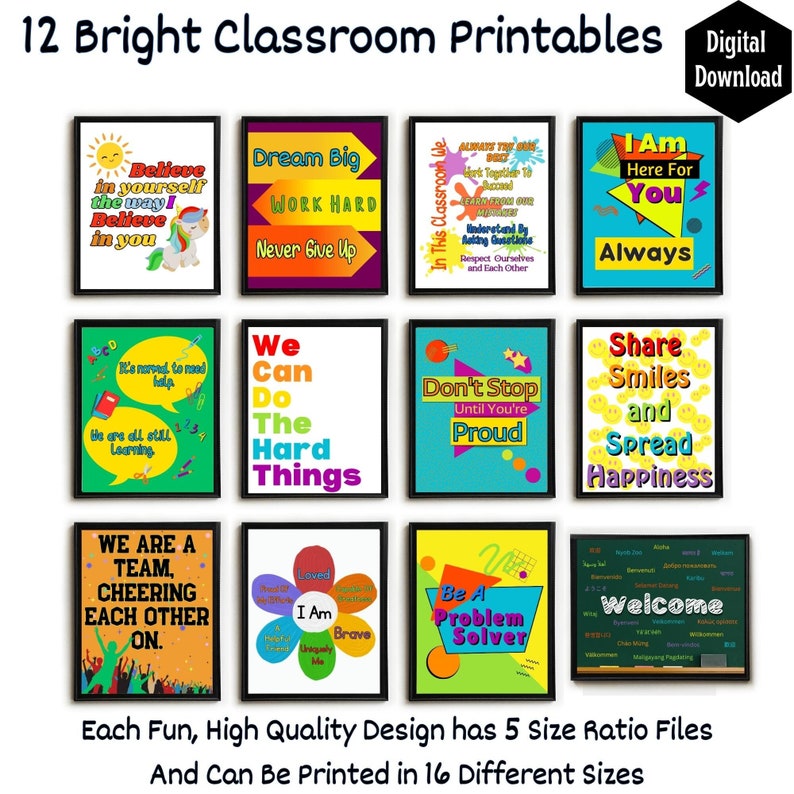 12 Bright Inspirational/ Motivational Posters for Classrooms | Instant ...