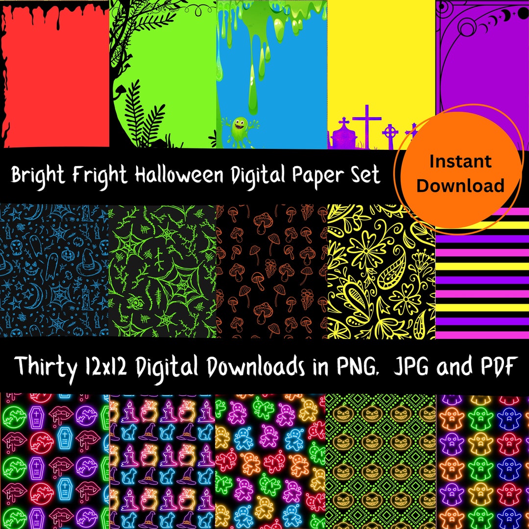 Bright Fright Digital Paper | 30 Printable Designs | 12in X 12in ...