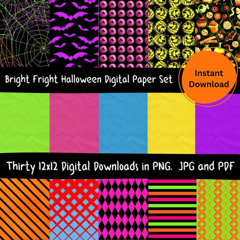 Bright Fright Digital Paper | 30 Printable Designs | 12in X 12in ...