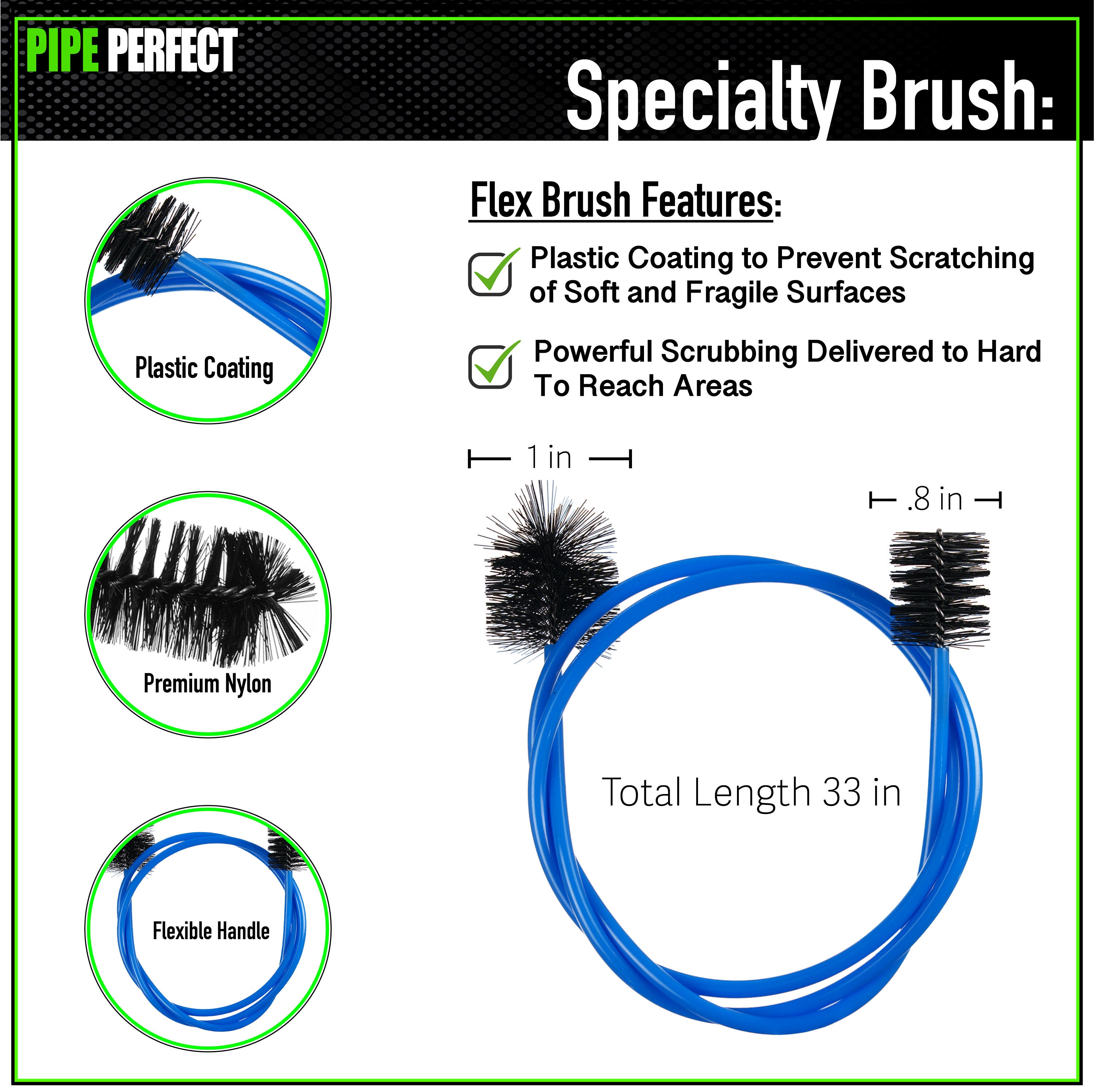 XL Pipe Perfect Cleaning Brush Pack Variety Brush Set, Nylon Pipe Tube ...