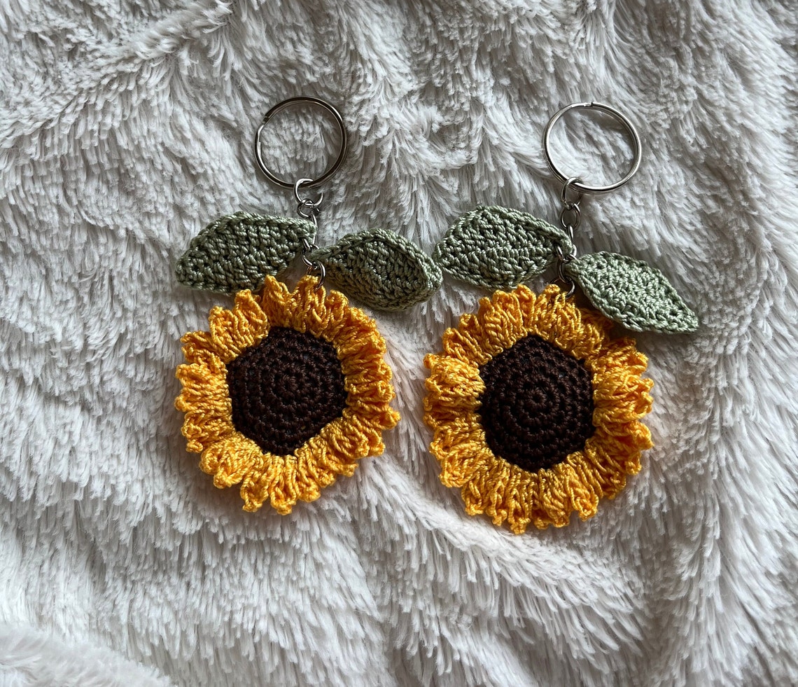 Sunflower Keychain W/ Leaves Cute Keychains Handmade Keychains ...