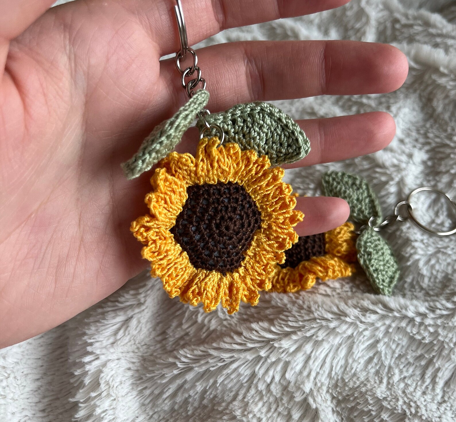 Sunflower Keychain W/ Leaves Cute Keychains Handmade Keychains ...