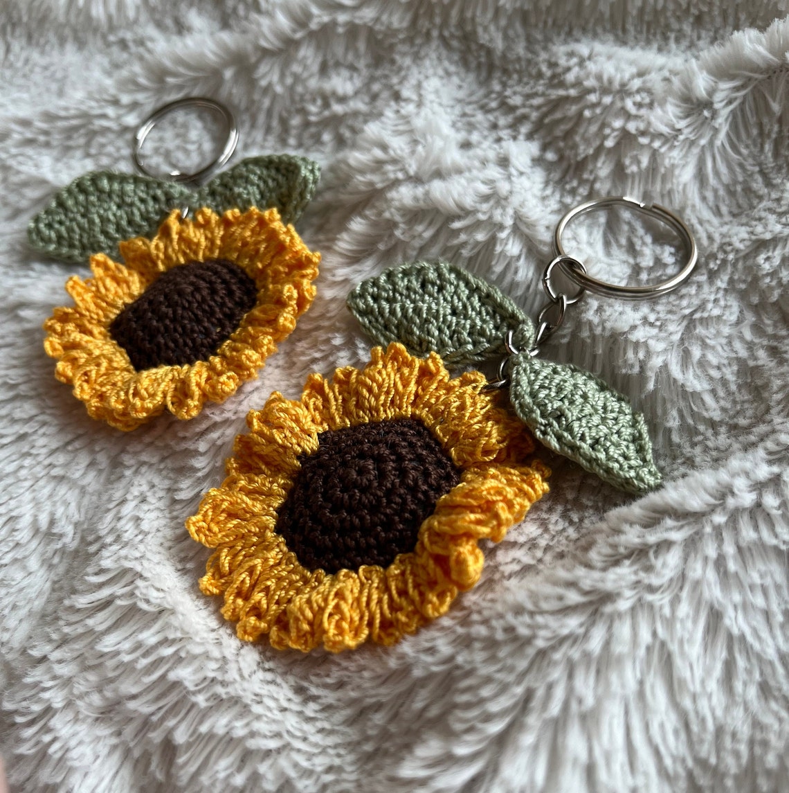 Sunflower Keychain W/ Leaves Cute Keychains Handmade Keychains ...