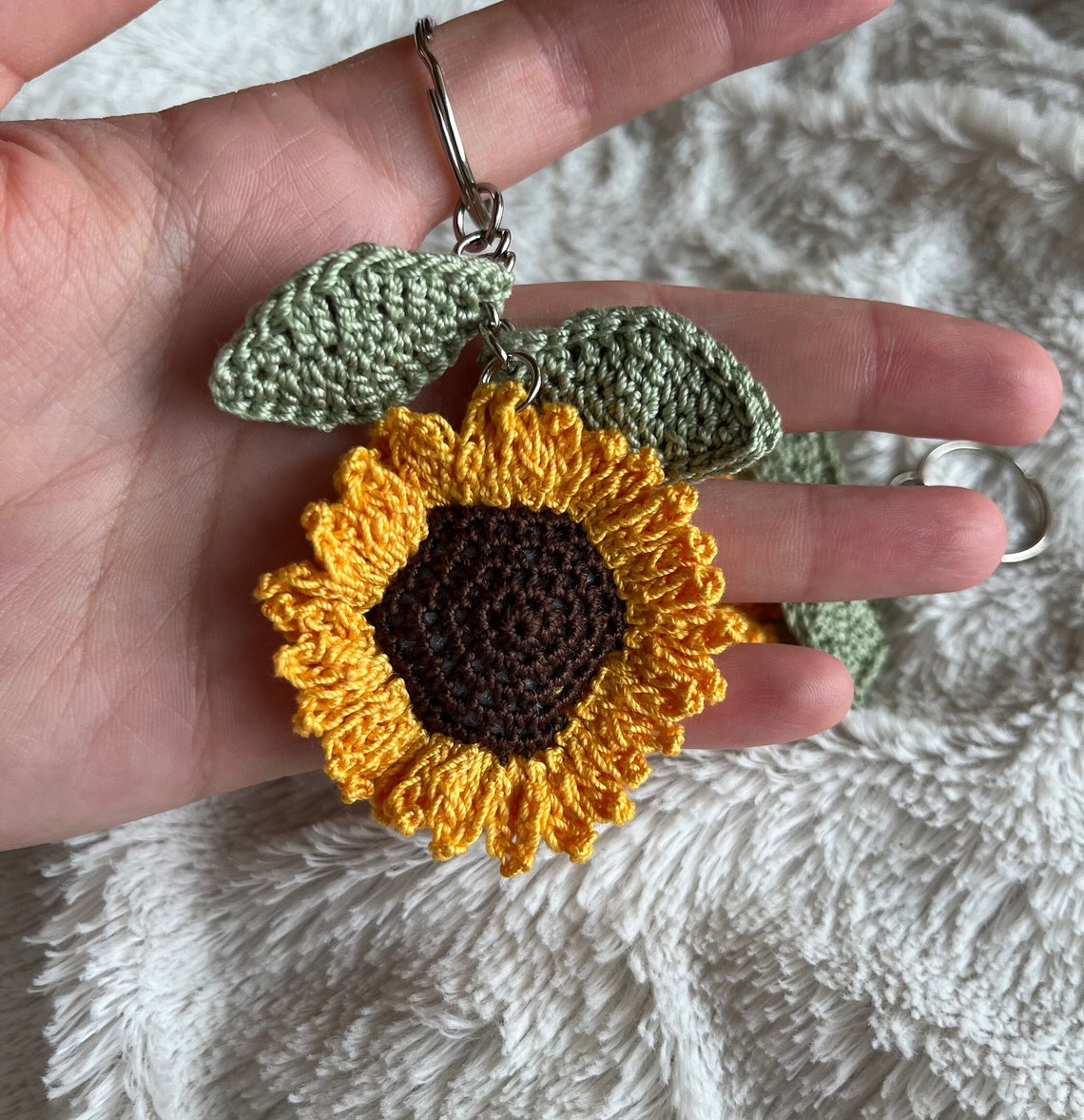 Sunflower Keychain W/ Leaves Cute Keychains Handmade Keychains ...