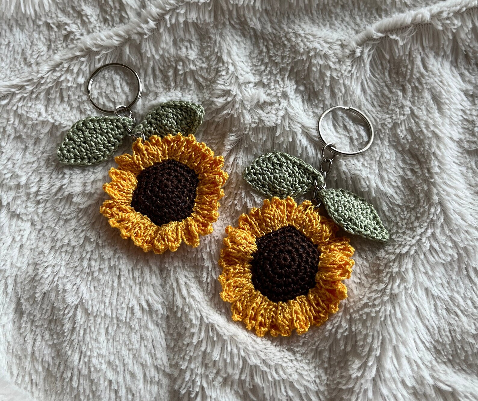 Sunflower Keychain W/ Leaves Cute Keychains Handmade Keychains ...
