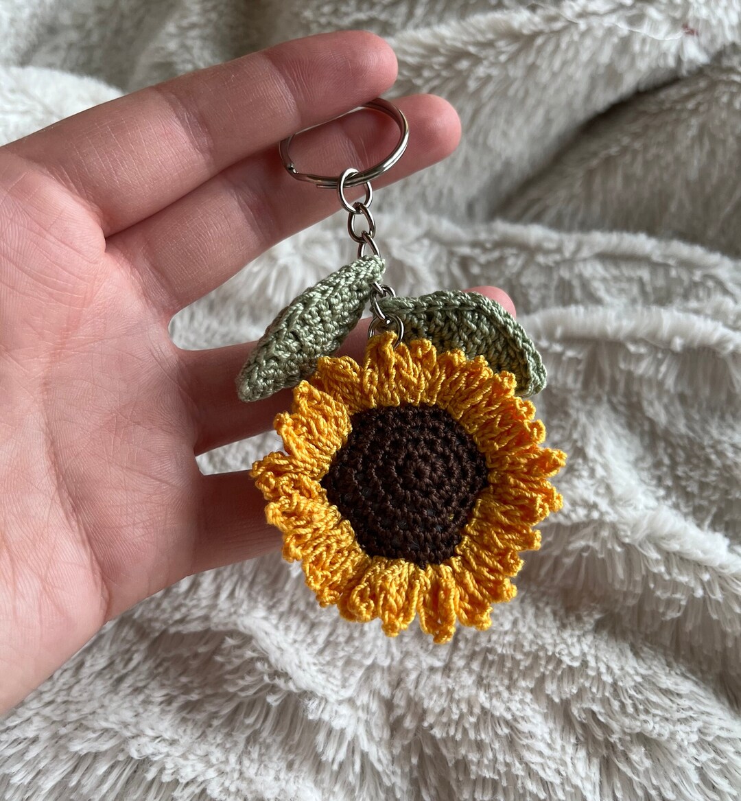 Sunflower Keychain W/ Leaves Cute Keychains Handmade Keychains ...