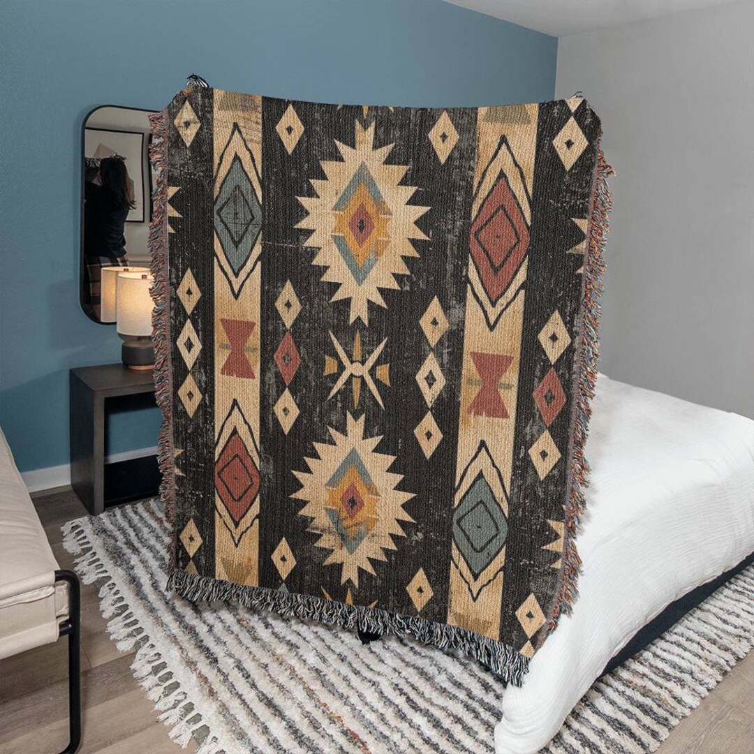 Aztec Blanket Southwest Gift for Cowboy Woven Blanket With Native ...