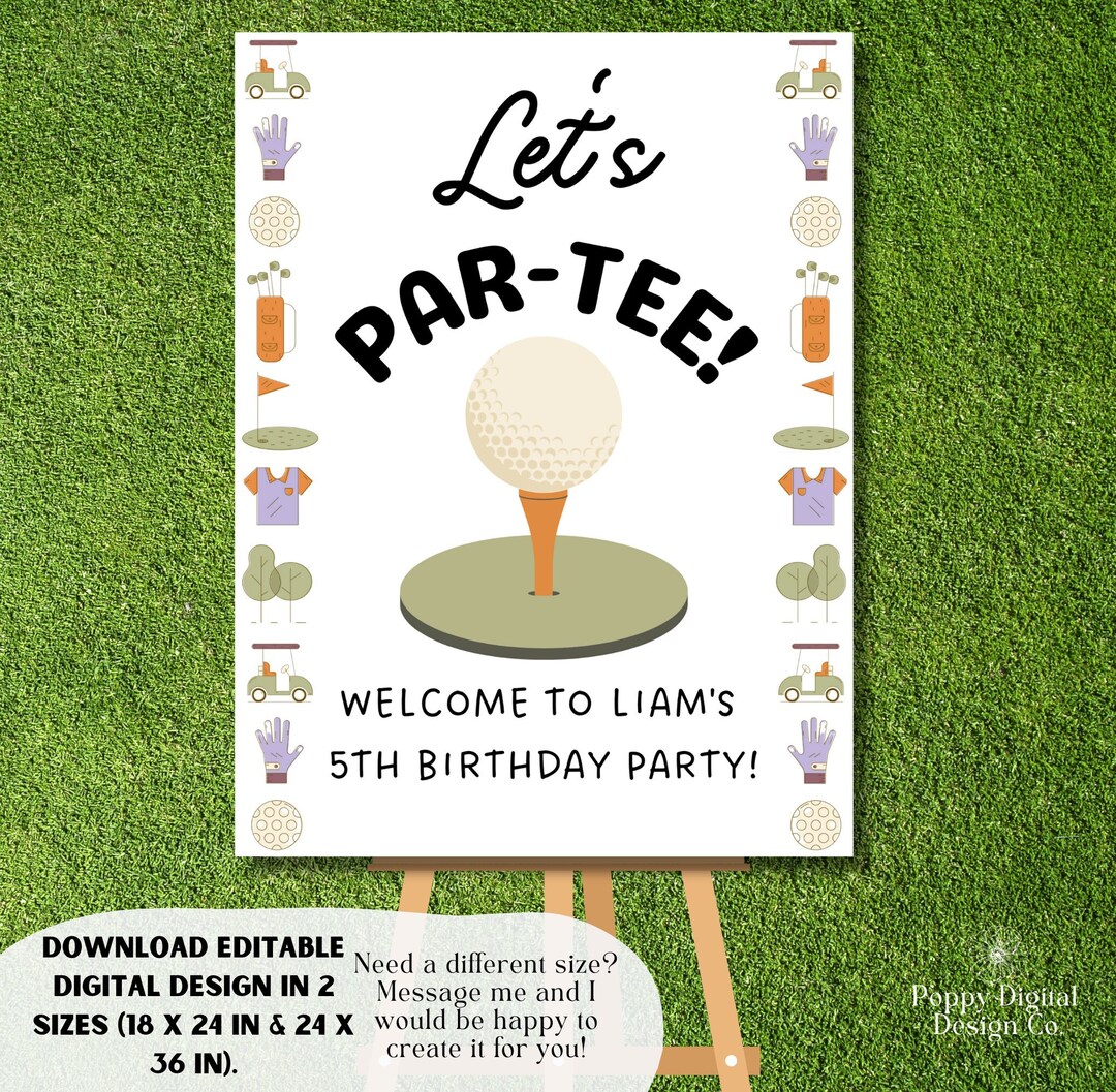 Let's Partee Kid's Birthday Welcome Sign, Golf-themed Kid's Birthday ...