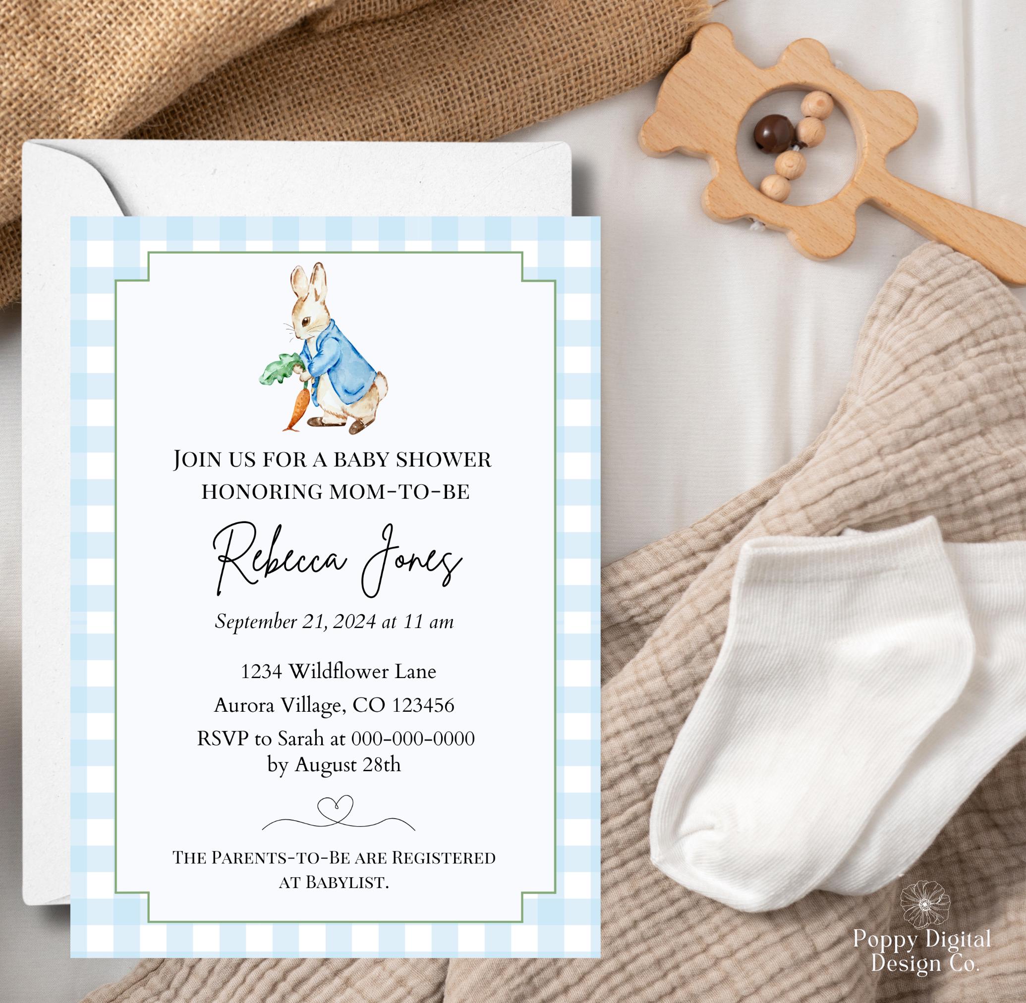 Peter Rabbit Baby Shower Invitation, Watercolor Bunny Invitation, 5 X 7 ...