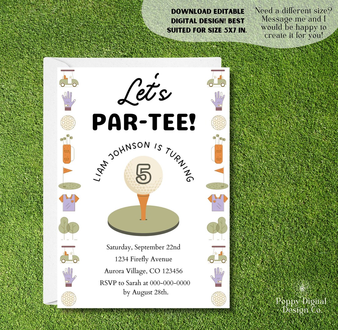 Let's Partee Golf Birthday Invite, Editable Text, 5x7 In, Golf-themed ...