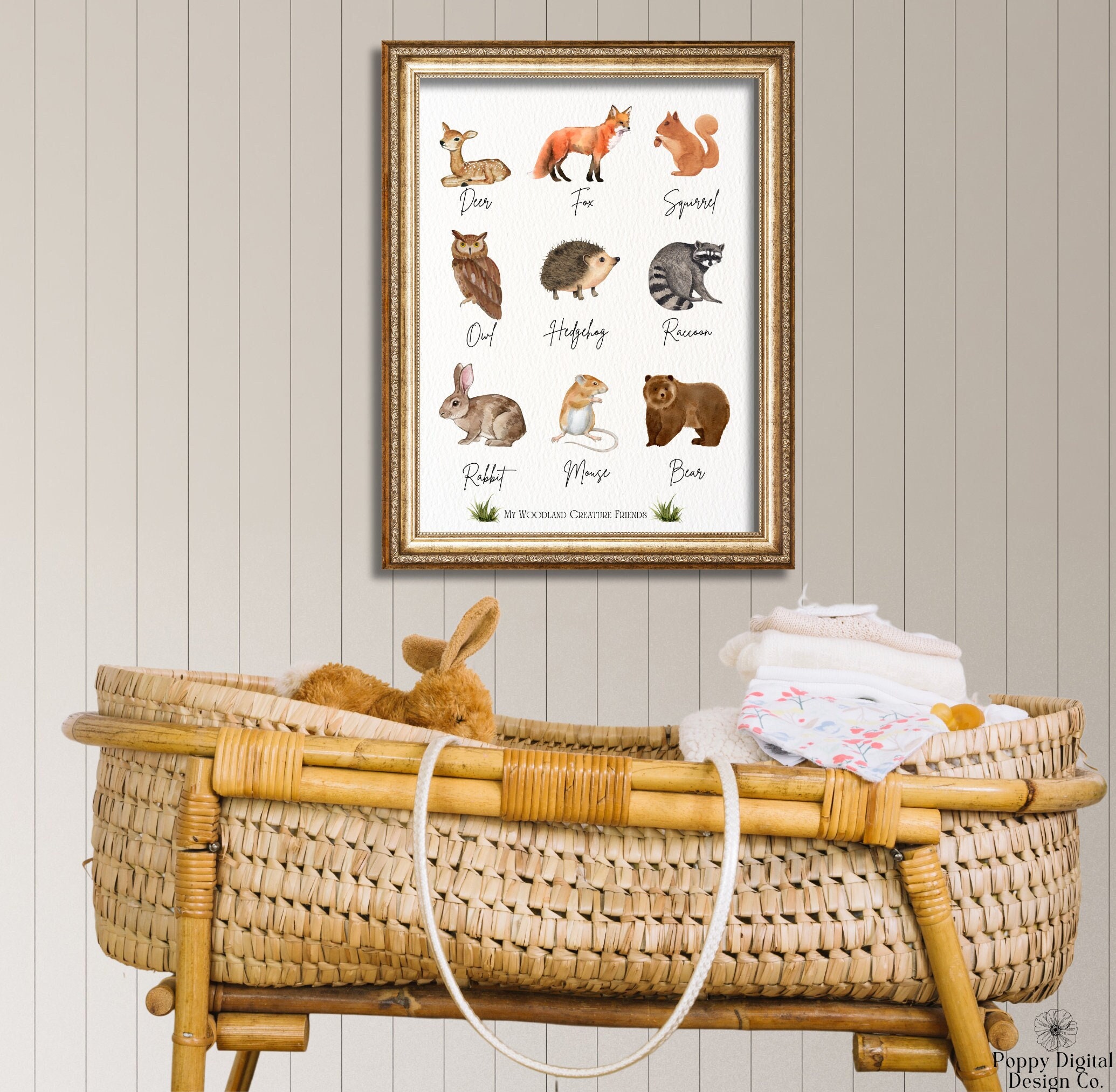 Textured Watercolor Woodland Creatures Wall Decor, Instant Digital ...