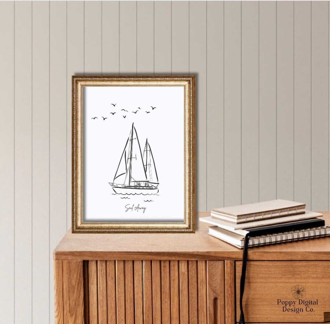 Sailboat Sail Away Wall Decor, Instant Digital Download, Vintage ...