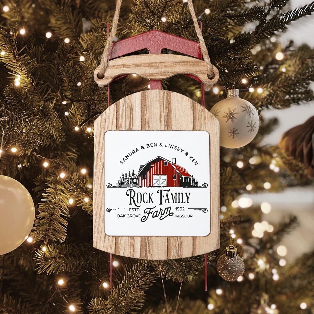 Custom Red Barn Family Sled Ornament, Farm Christmas Gift - Etsy