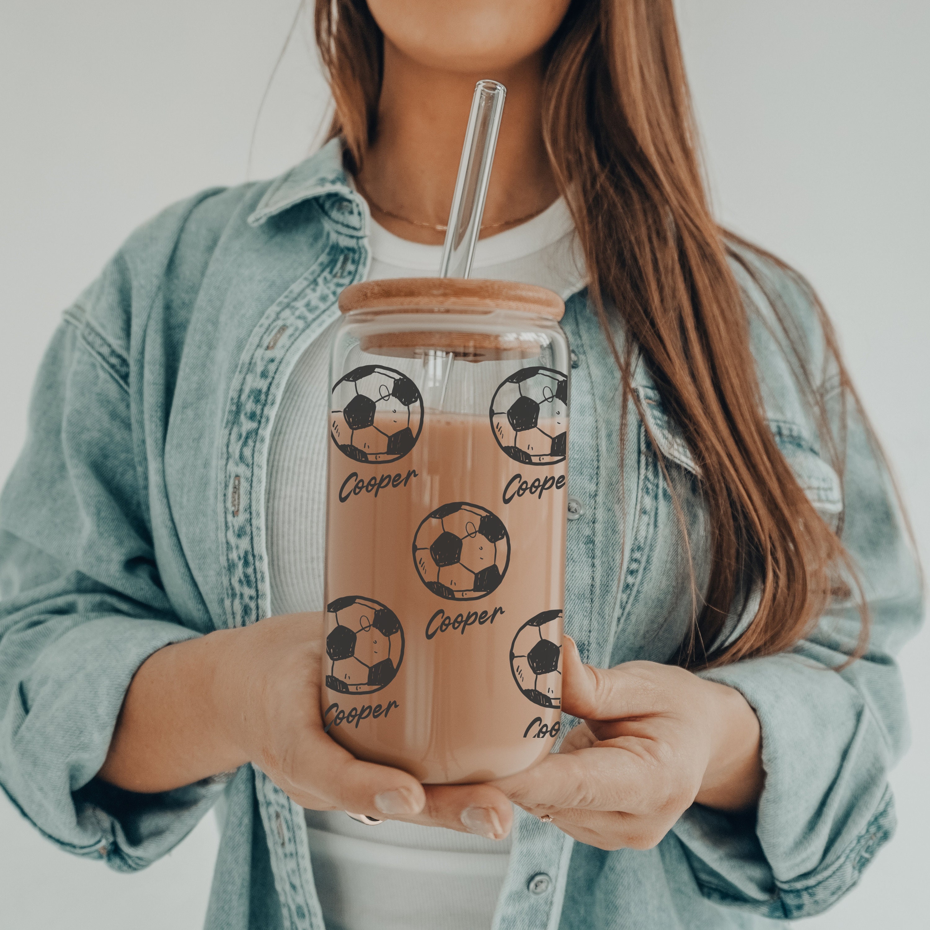 Custom Soccer Glass Tumbler Soccer Boy Glass Can Soccer Summer Camp ...