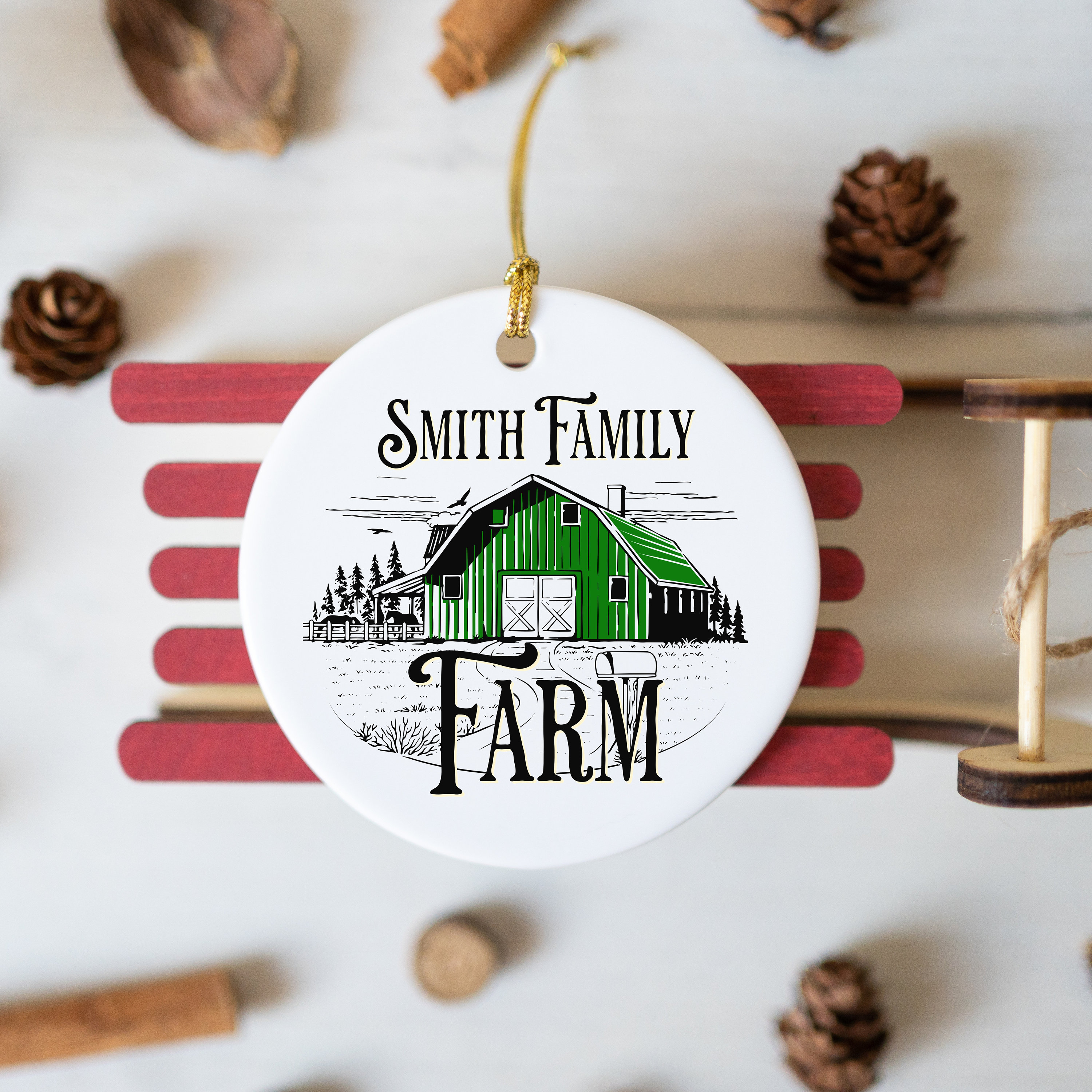Personalized Green Barn Ornament Green Barn Farm Ornament Christmas Gift Farm Green Barn ...
