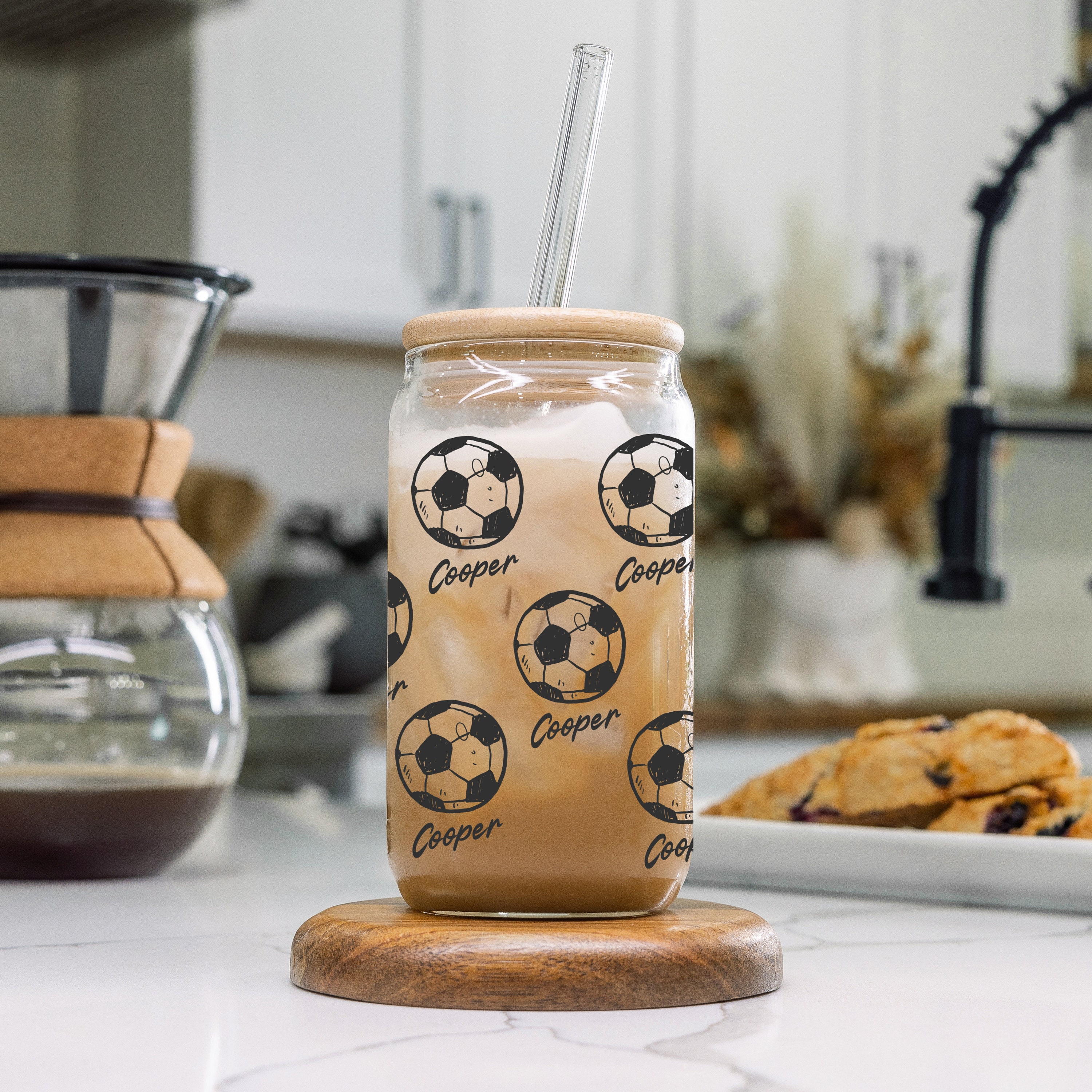 Custom Soccer Glass Tumbler Soccer Boy Glass Can Soccer Summer Camp ...