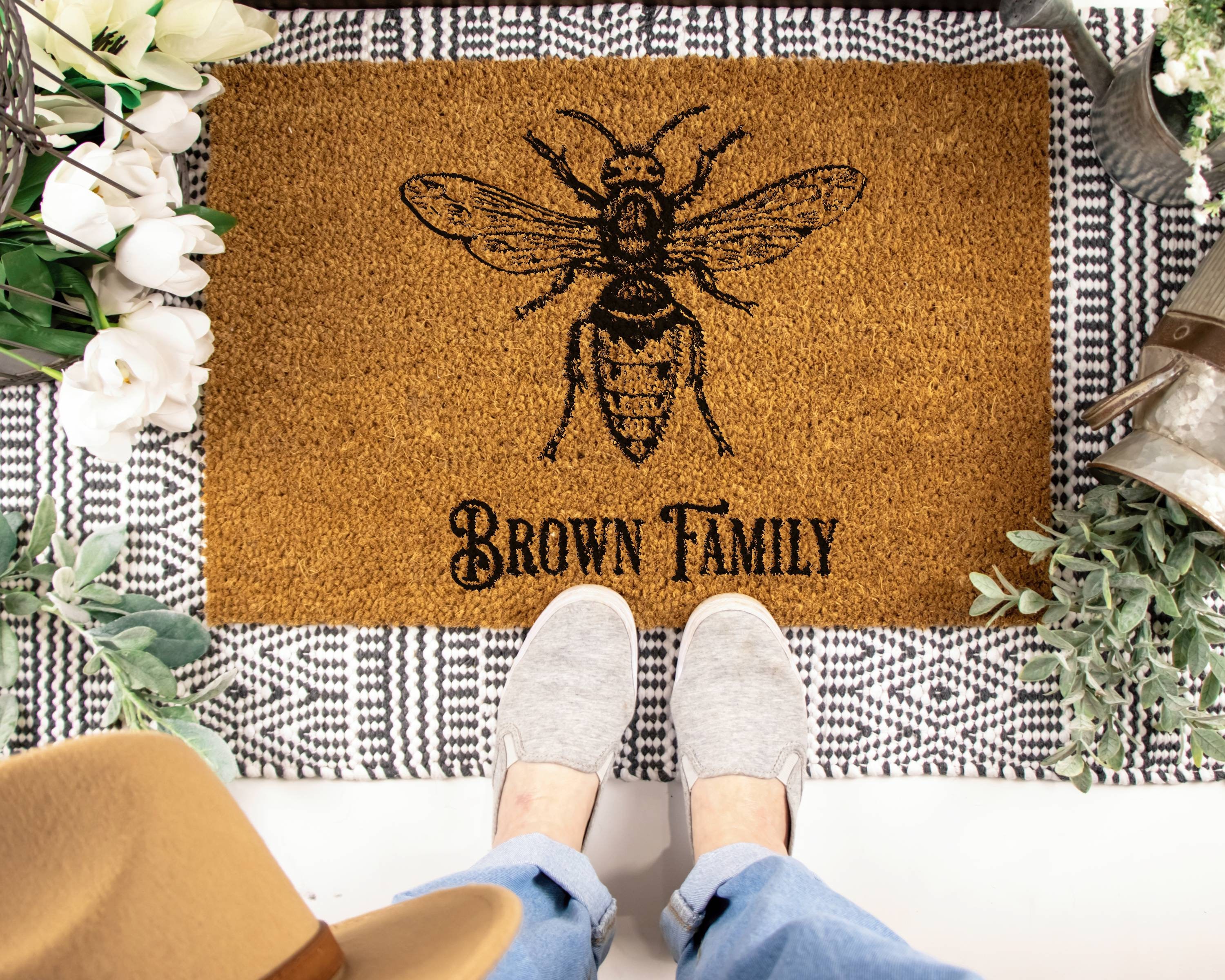 Custom Bee Doormat Bee Gift Personalized Bee Entryway Mat Beekeeper ...