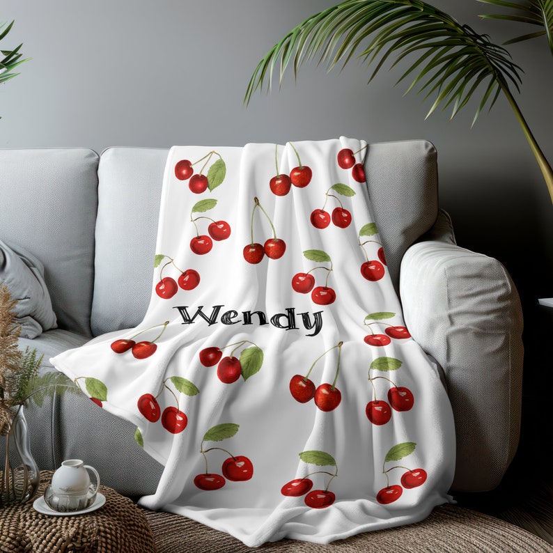 Custom Cherry Blanket With Name Cherry Baby Blanket for Nursery Decor ...