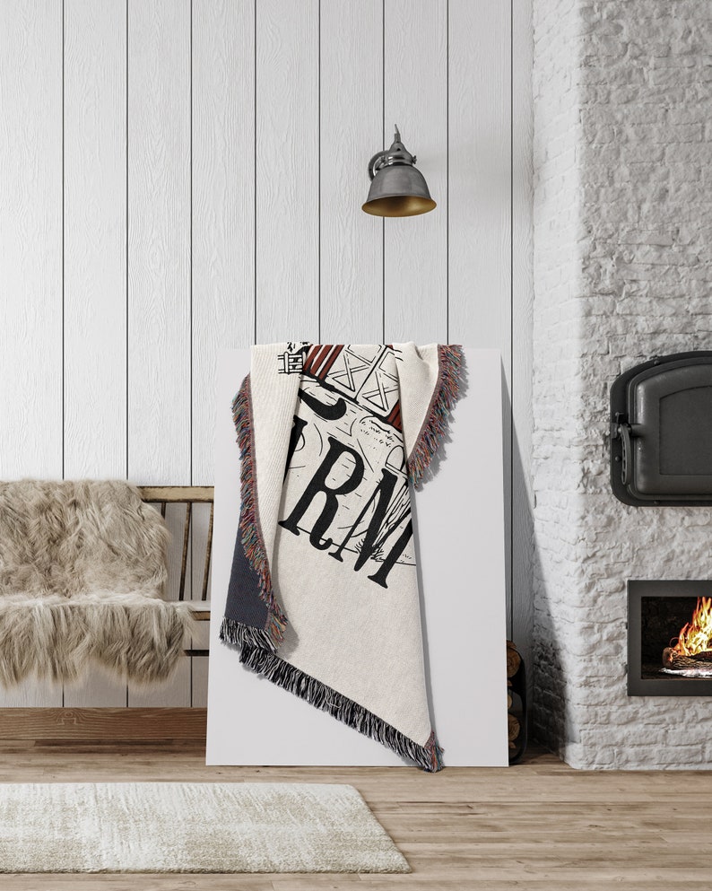 Custom Red Barn Woven Blanket Farm Throw Barn Cotton Blanket Family ...