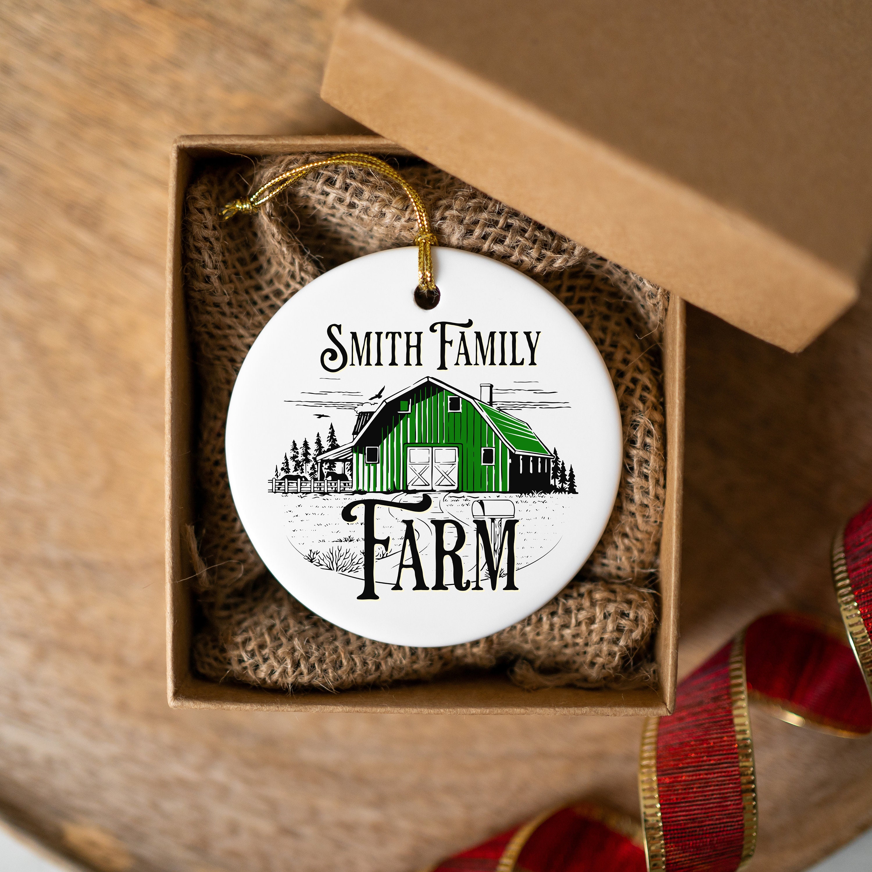 Personalized Green Barn Ornament Green Barn Farm Ornament Christmas Gift Farm Green Barn ...