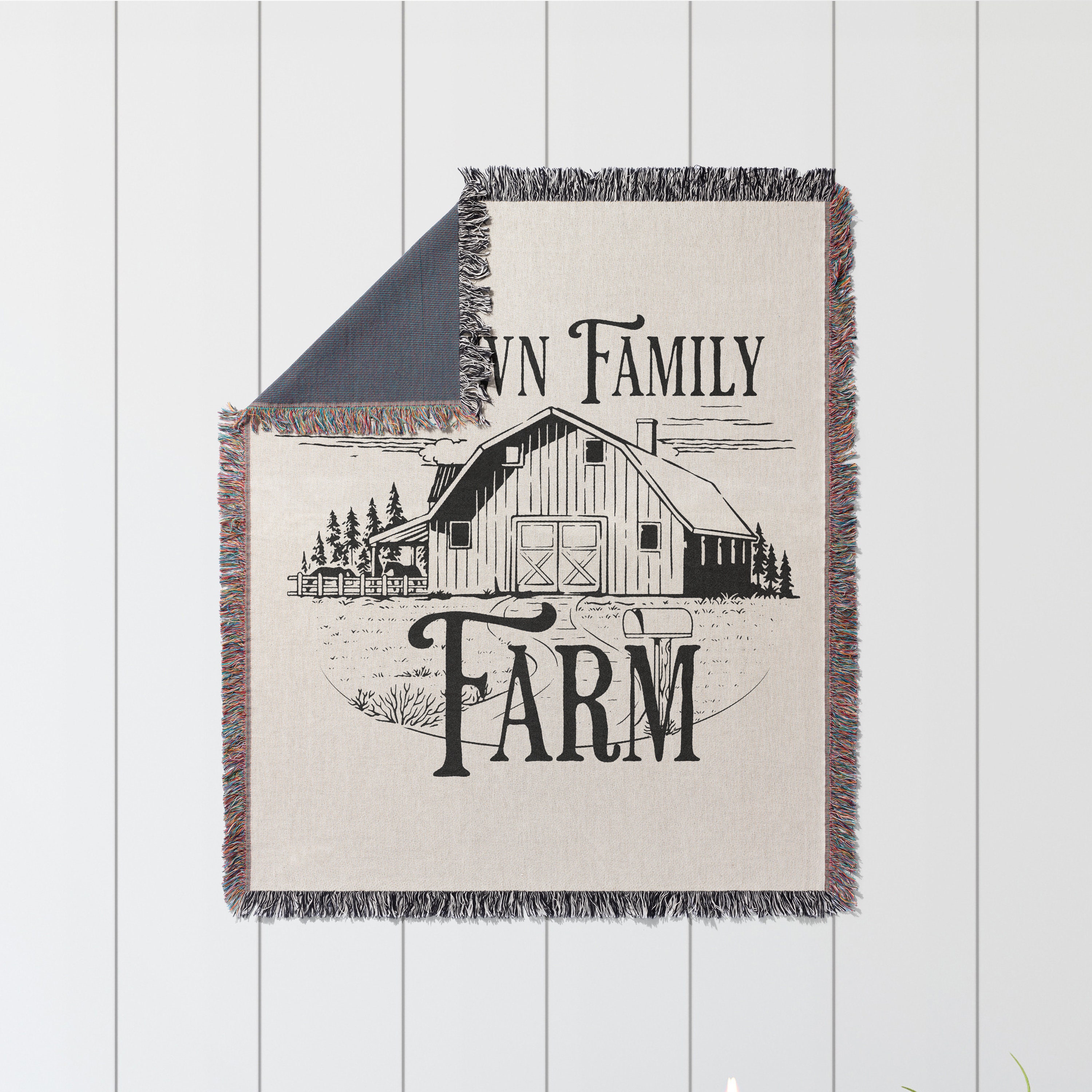 Custom Barn Woven Blanket Farm Barn Cotton Blanket Family Farm Gift ...