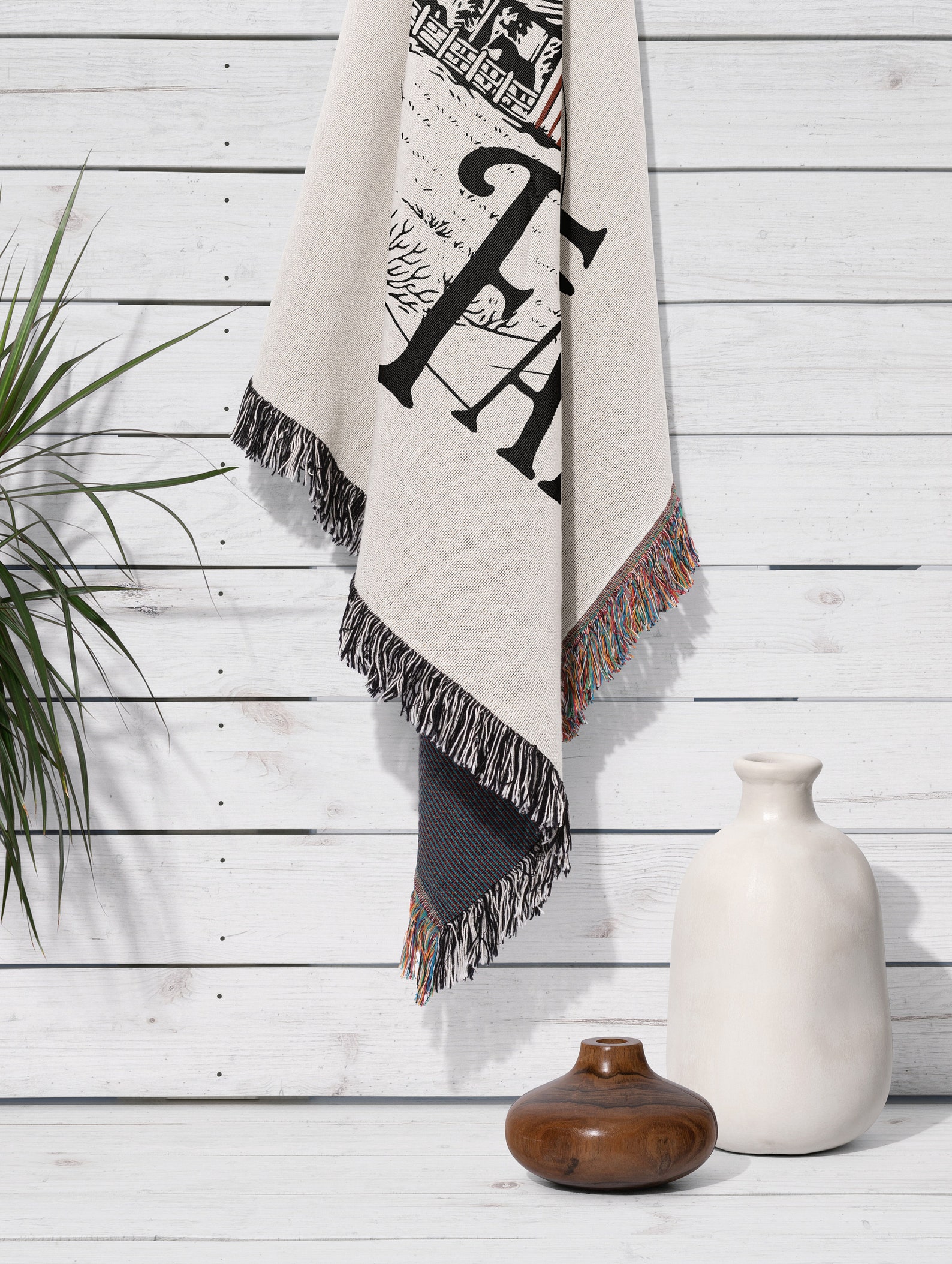 Custom Red Barn Woven Blanket Farm Throw Barn Cotton Blanket Family ...