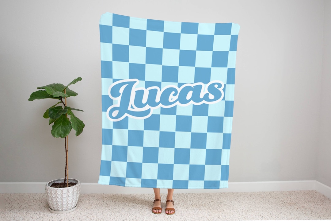 Custom Checkerboard Blanket Checkerboard Personalized Name Blanket Blue ...