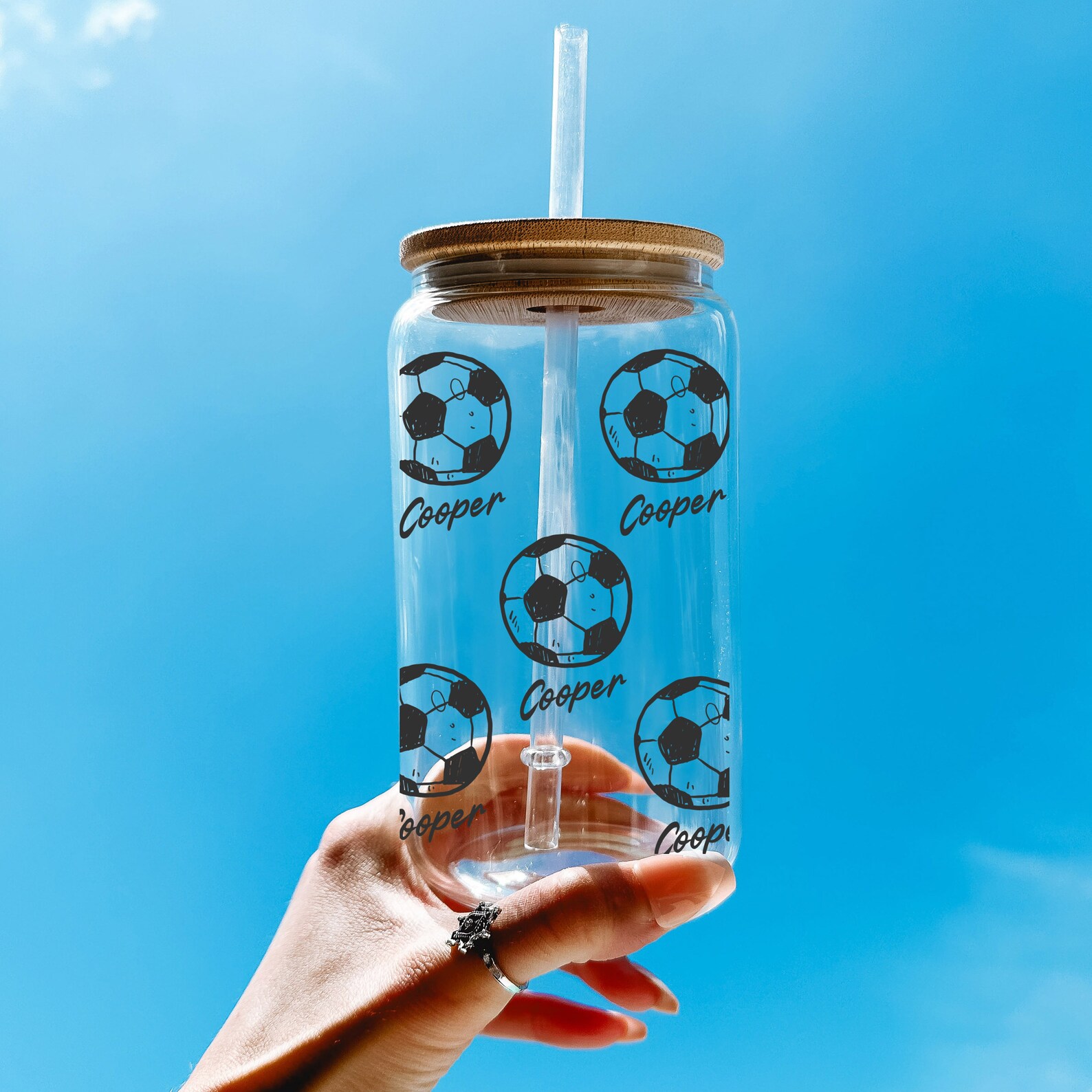 Custom Soccer Glass Tumbler Soccer Boy Glass Can Soccer Summer Camp ...