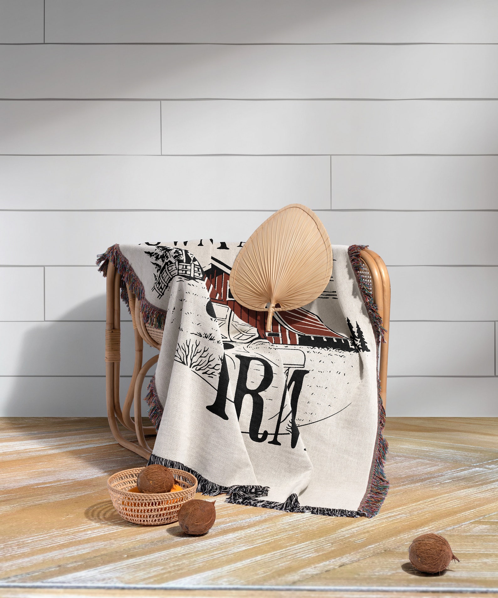 Custom Red Barn Woven Blanket Farm Throw Barn Cotton Blanket Family ...