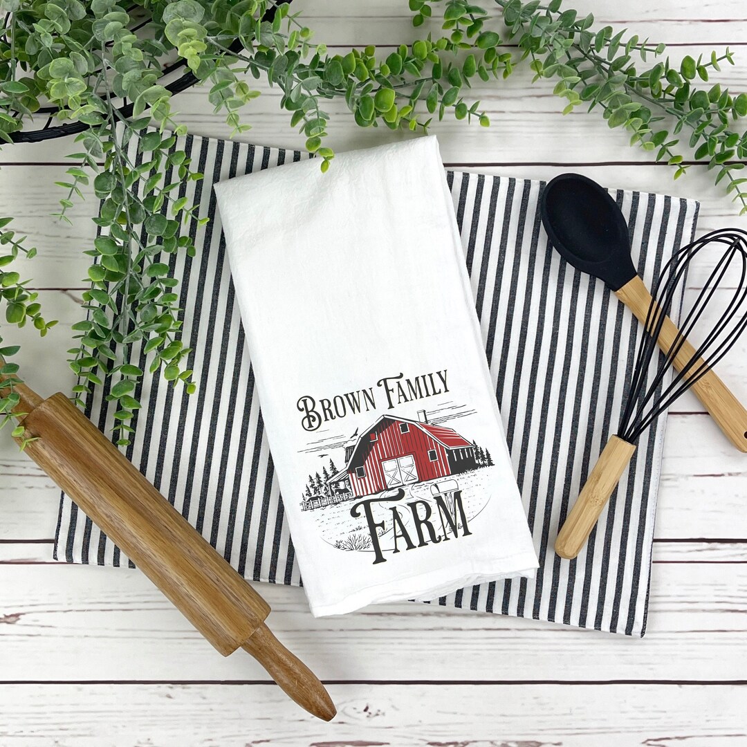 Custom Red Barn Tea Towel Farm Gift Personalized Family Farm Tea Towel ...