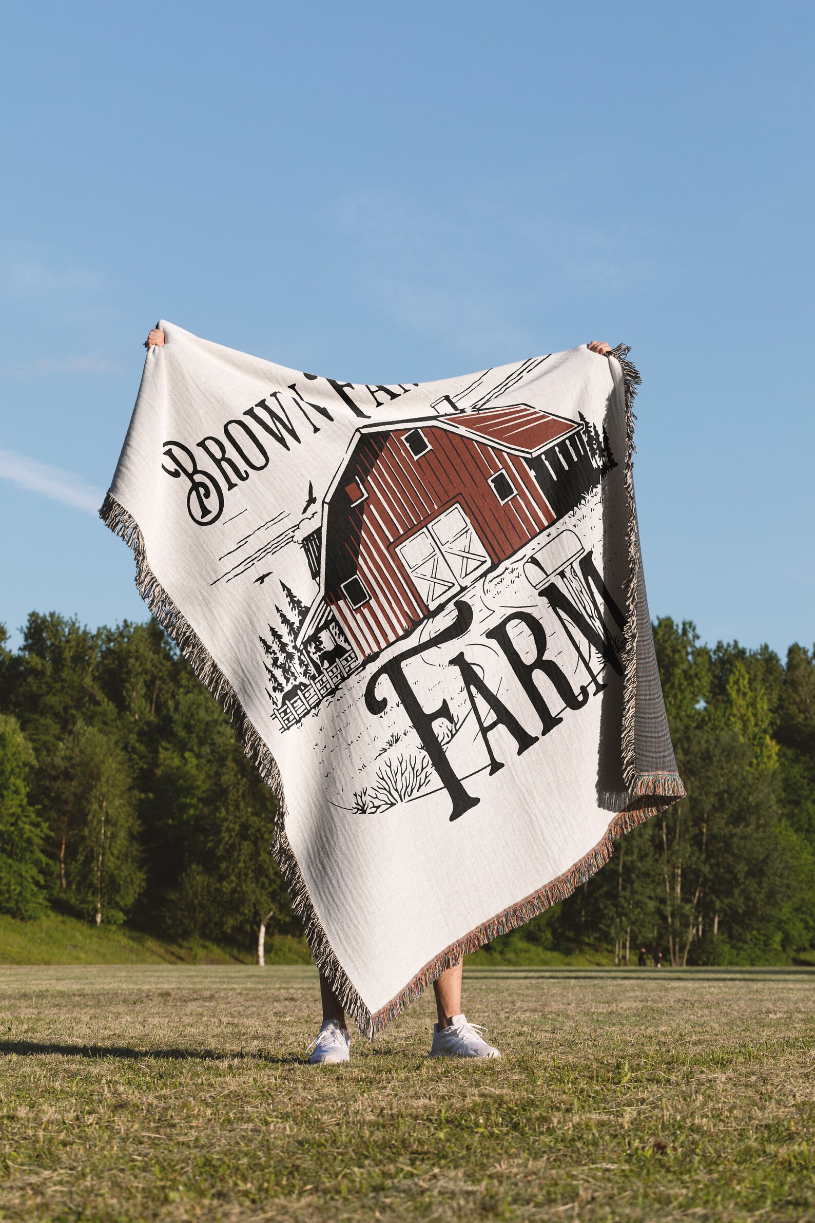 Custom Red Barn Woven Blanket Farm Throw Barn Cotton Blanket Family ...