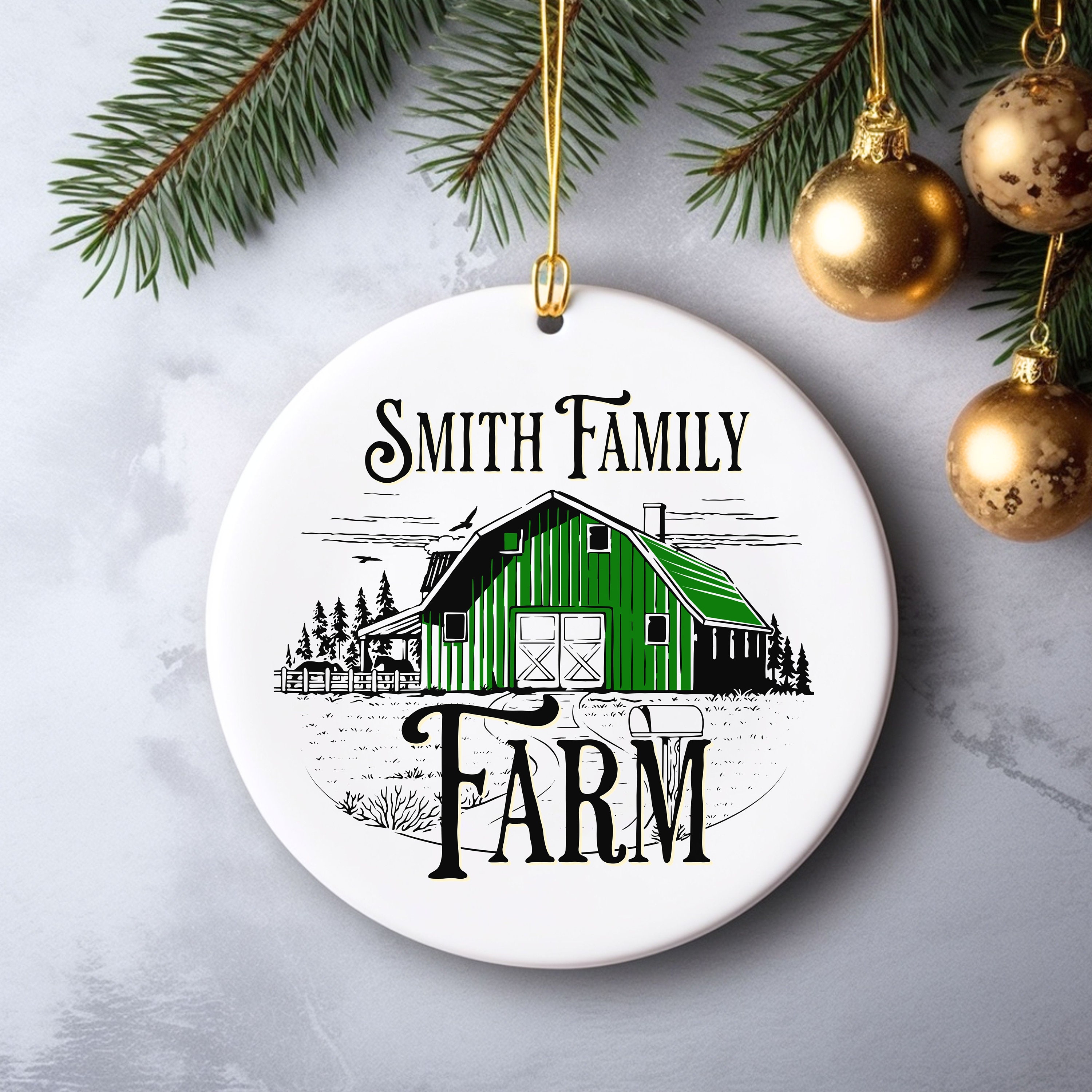 Personalized Green Barn Ornament Green Barn Farm Ornament Christmas Gift Farm Green Barn ...