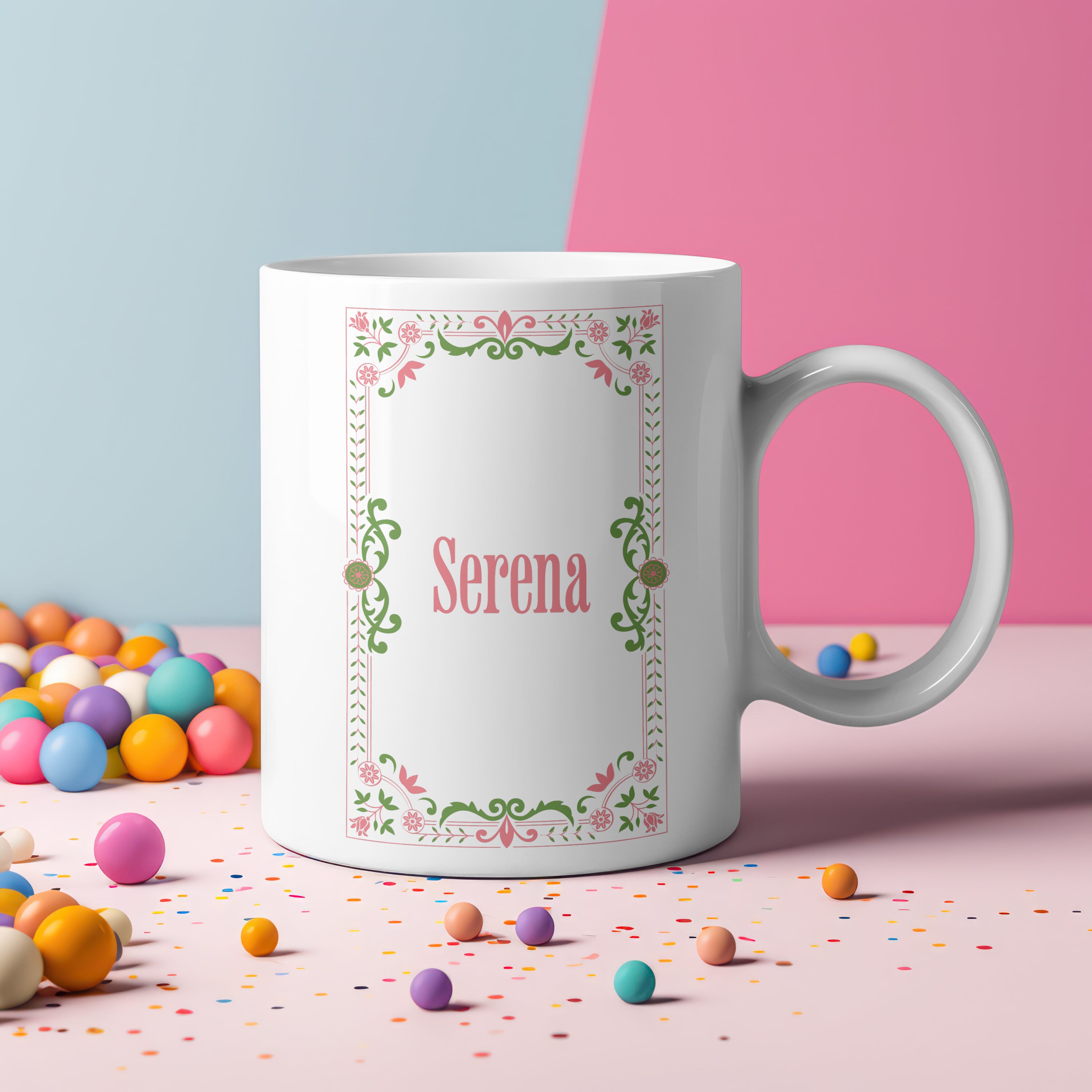 Custom Floral Name Mug Flower Frame Mug Botanical Name Gift for Flower ...