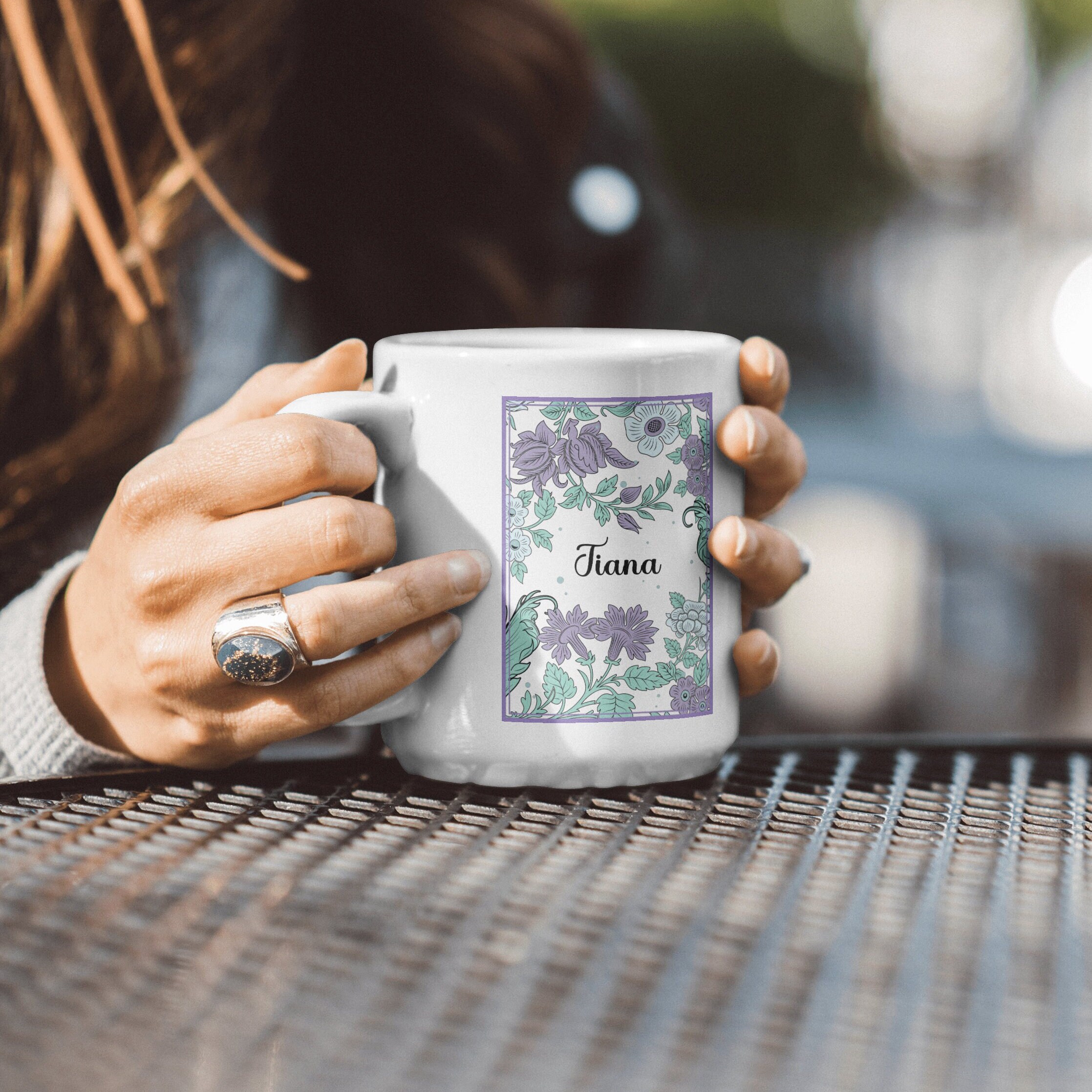 Custom Purple Floral Name Mug Floral Gift for Bestie Birthday Gift ...
