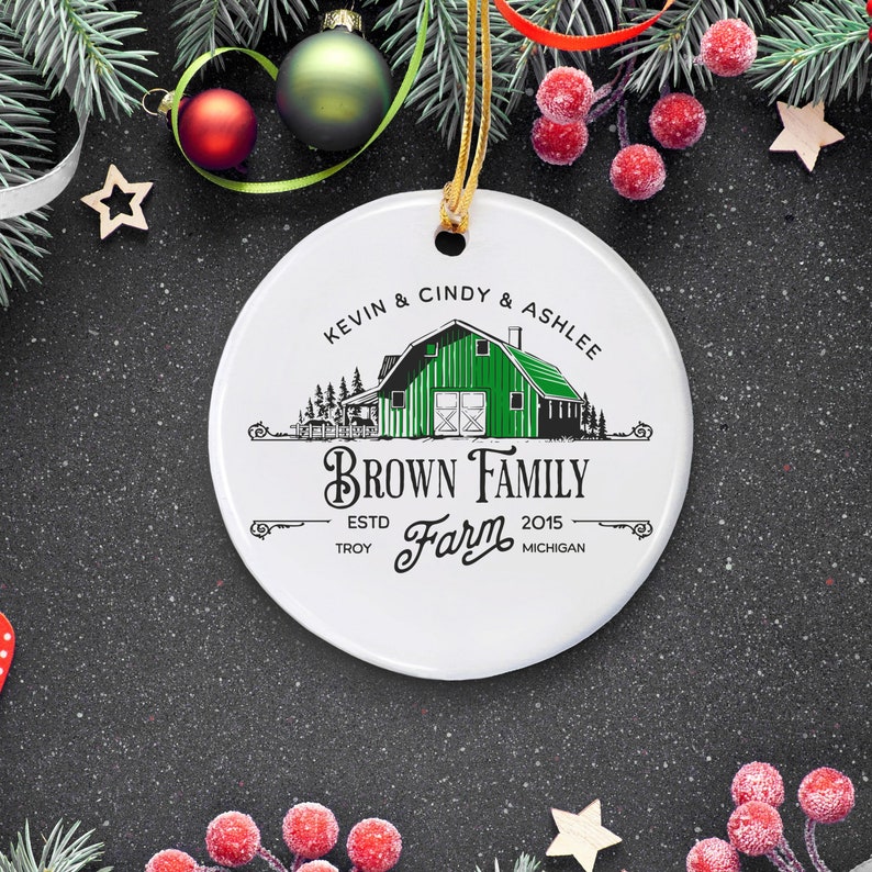 Personalized Green Barn Family Farm Christmas Ornament - Etsy