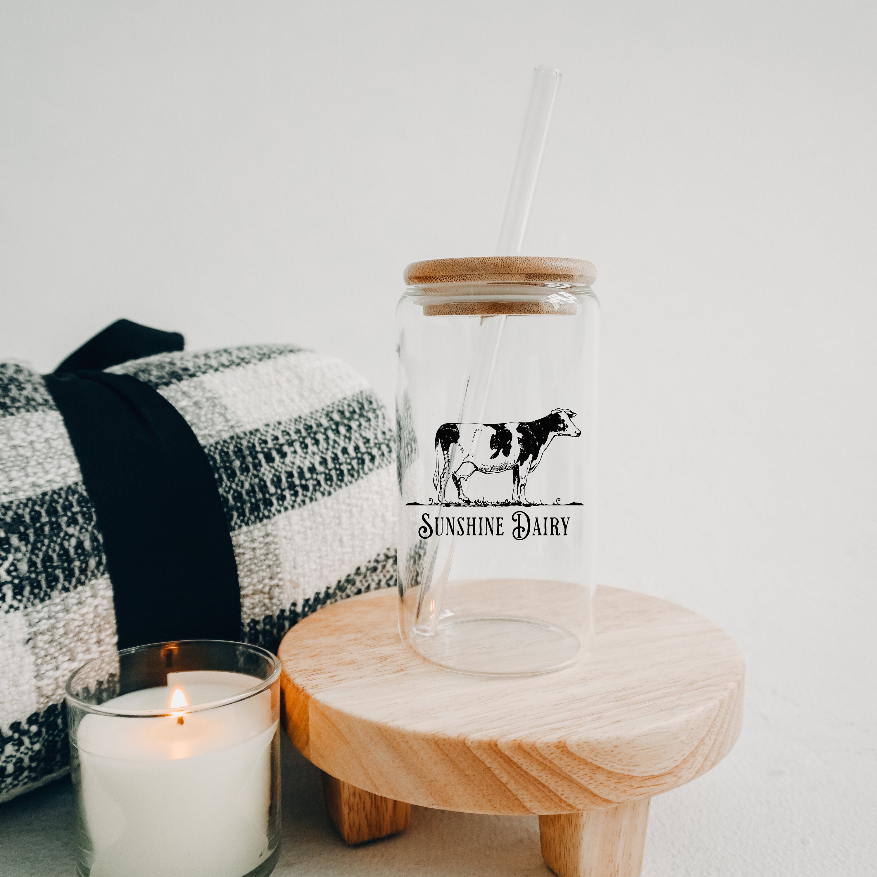 Custom Cow Glass Cup Dairy Cow Tumbler Dairy Cattle Glass Can for Dairy ...