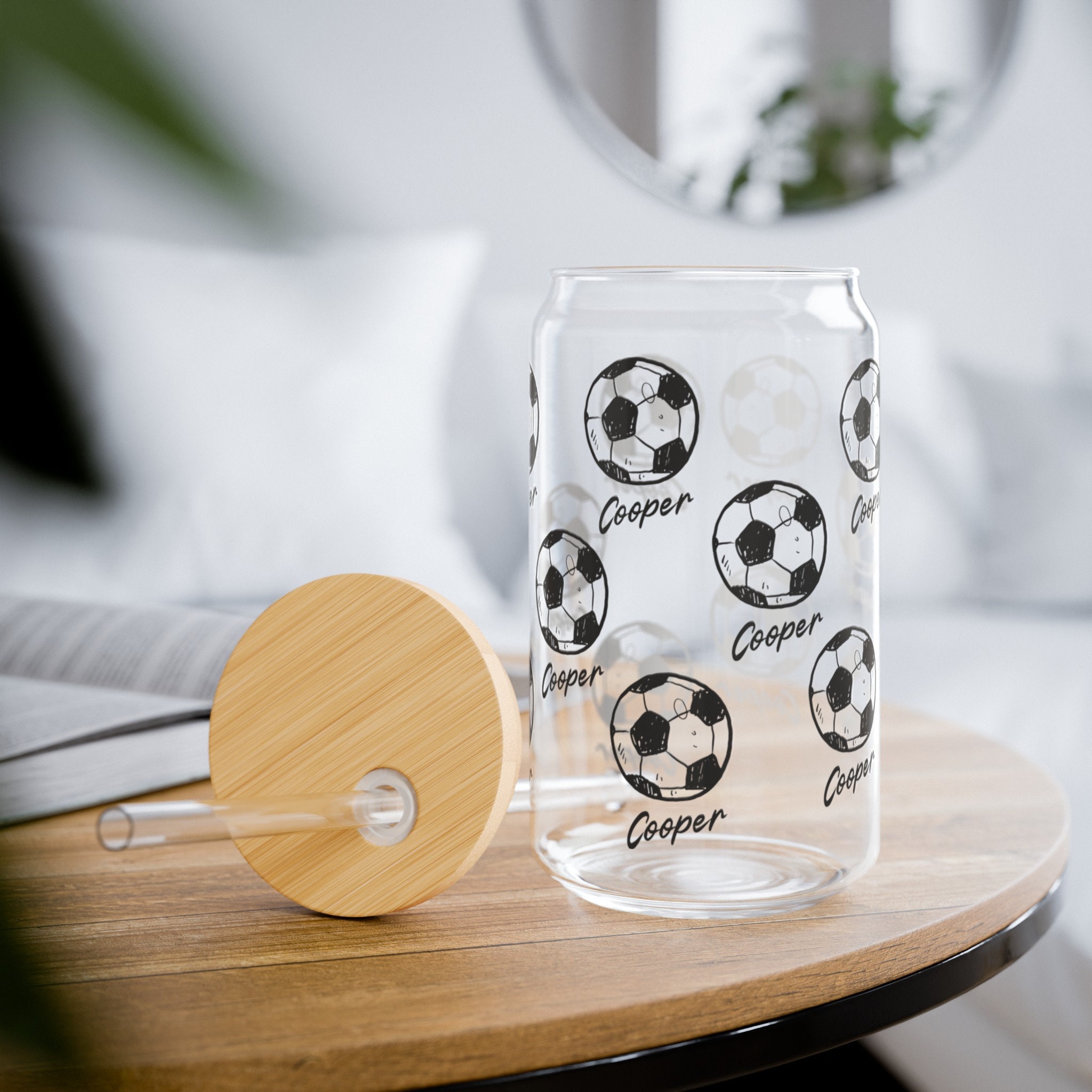 Custom Soccer Glass Tumbler Soccer Boy Glass Can Soccer Summer Camp ...