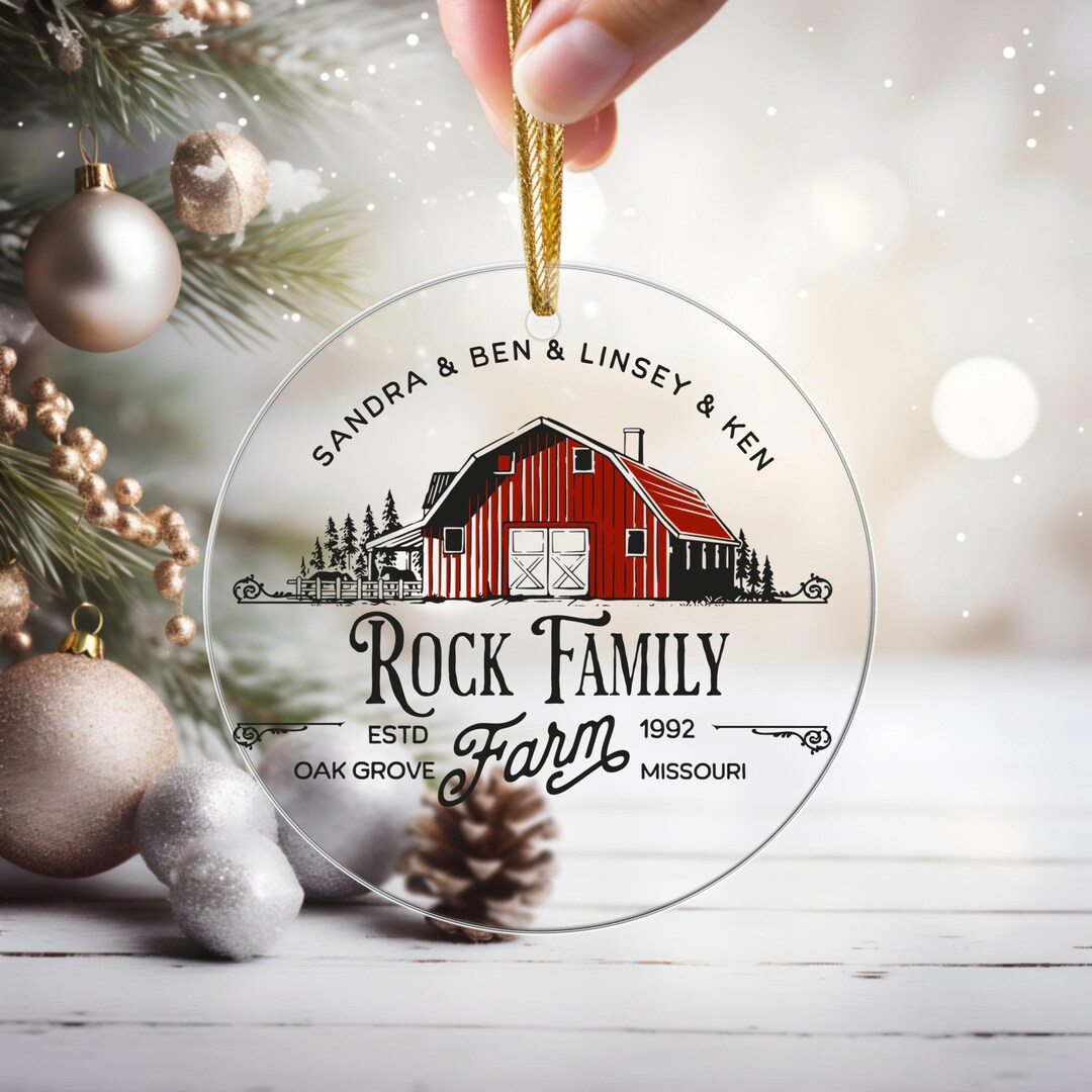 Custom Red Barn Acrylic Ornament Farm Family Christmas Ornament Family ...