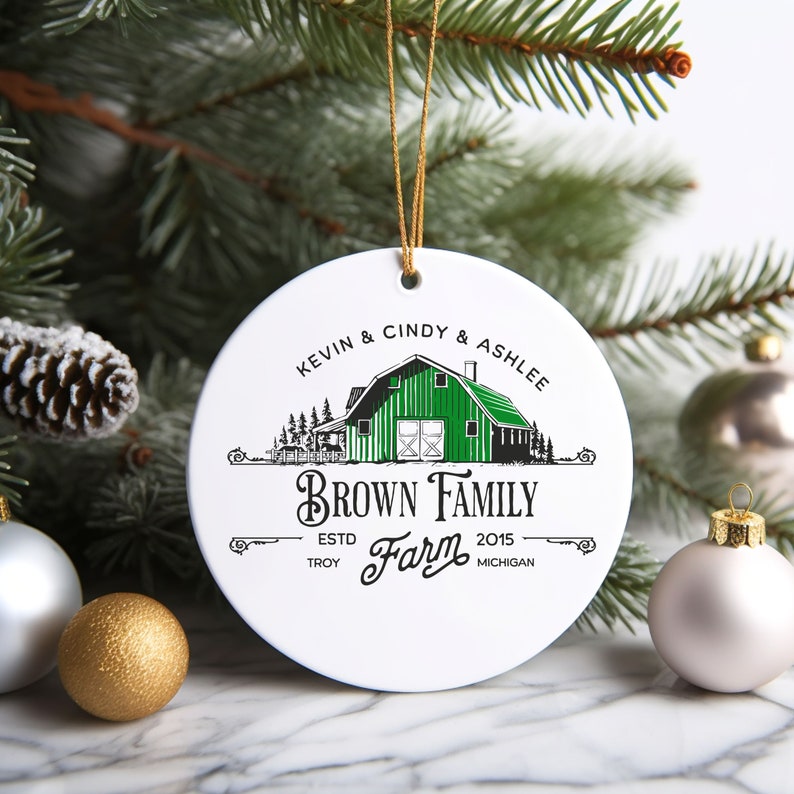 Personalized Green Barn Family Farm Christmas Ornament - Etsy