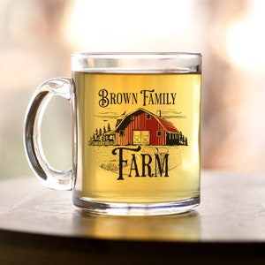 Custom Red Barn Glass Mug Red Barn Mug Glass Personalized Farm Gift ...