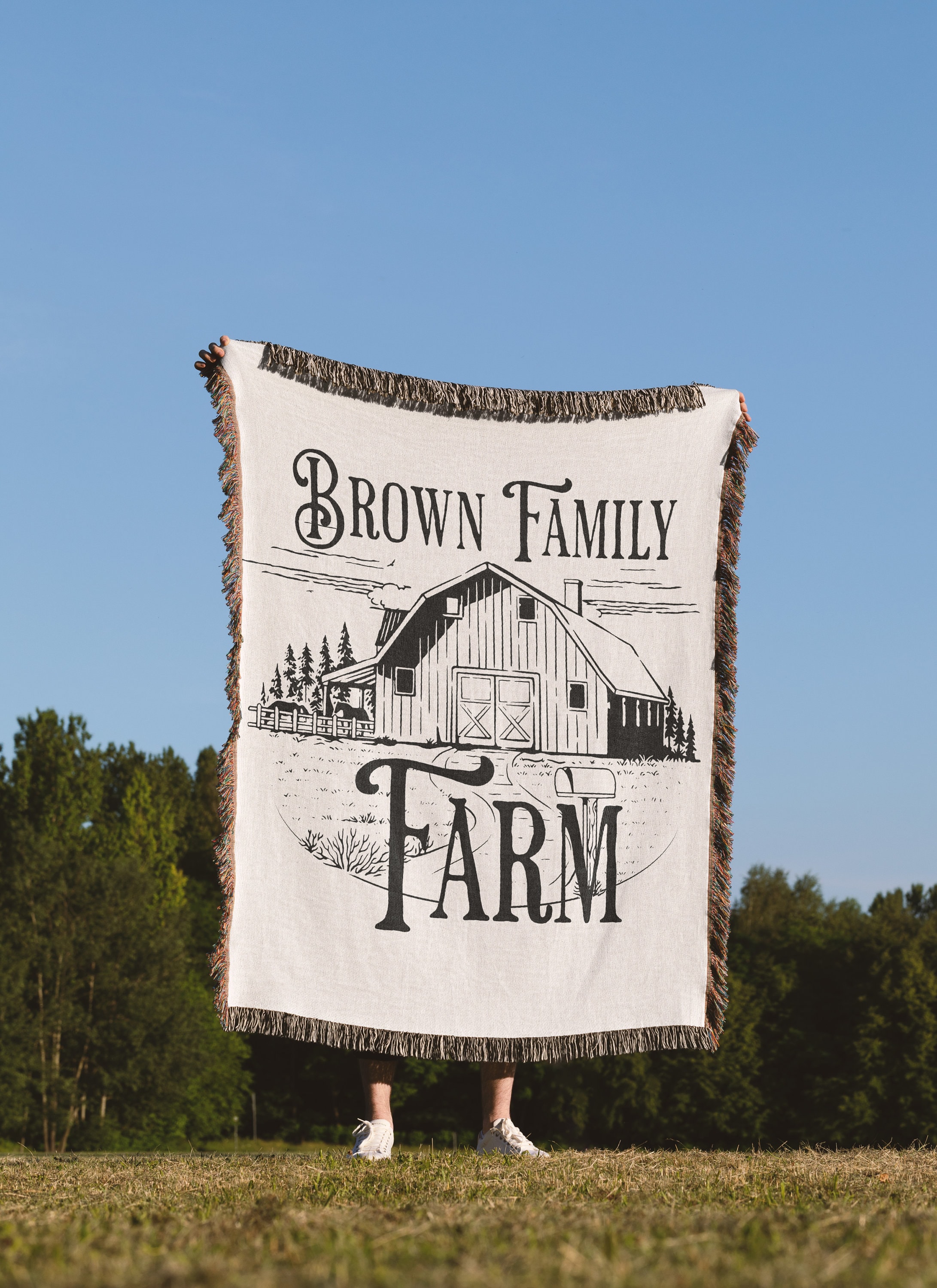 Custom Barn Woven Blanket Farm Barn Cotton Blanket Family Farm Gift ...