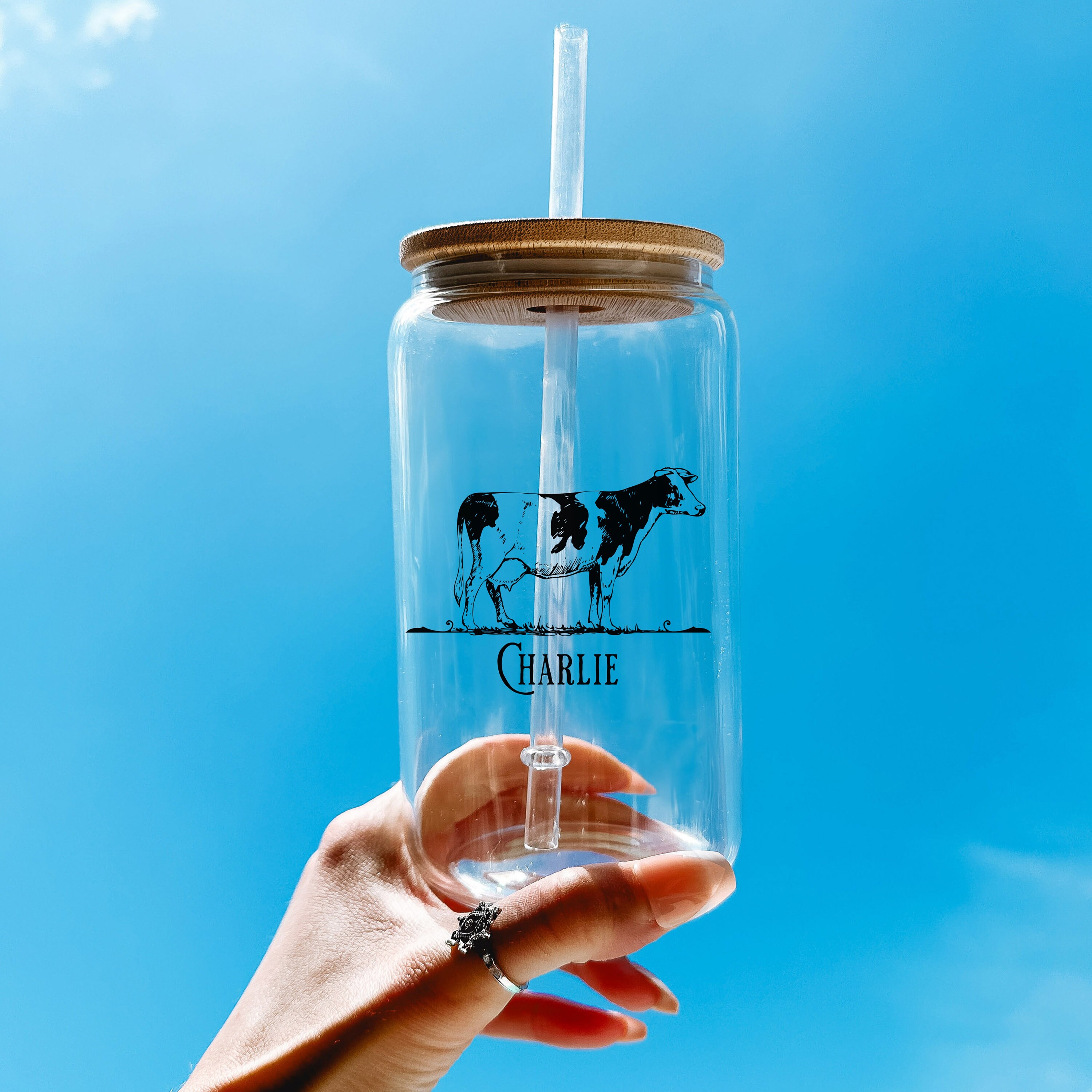 Custom Cow Glass Cup Dairy Cow Tumbler Dairy Cattle Glass Can for Dairy ...