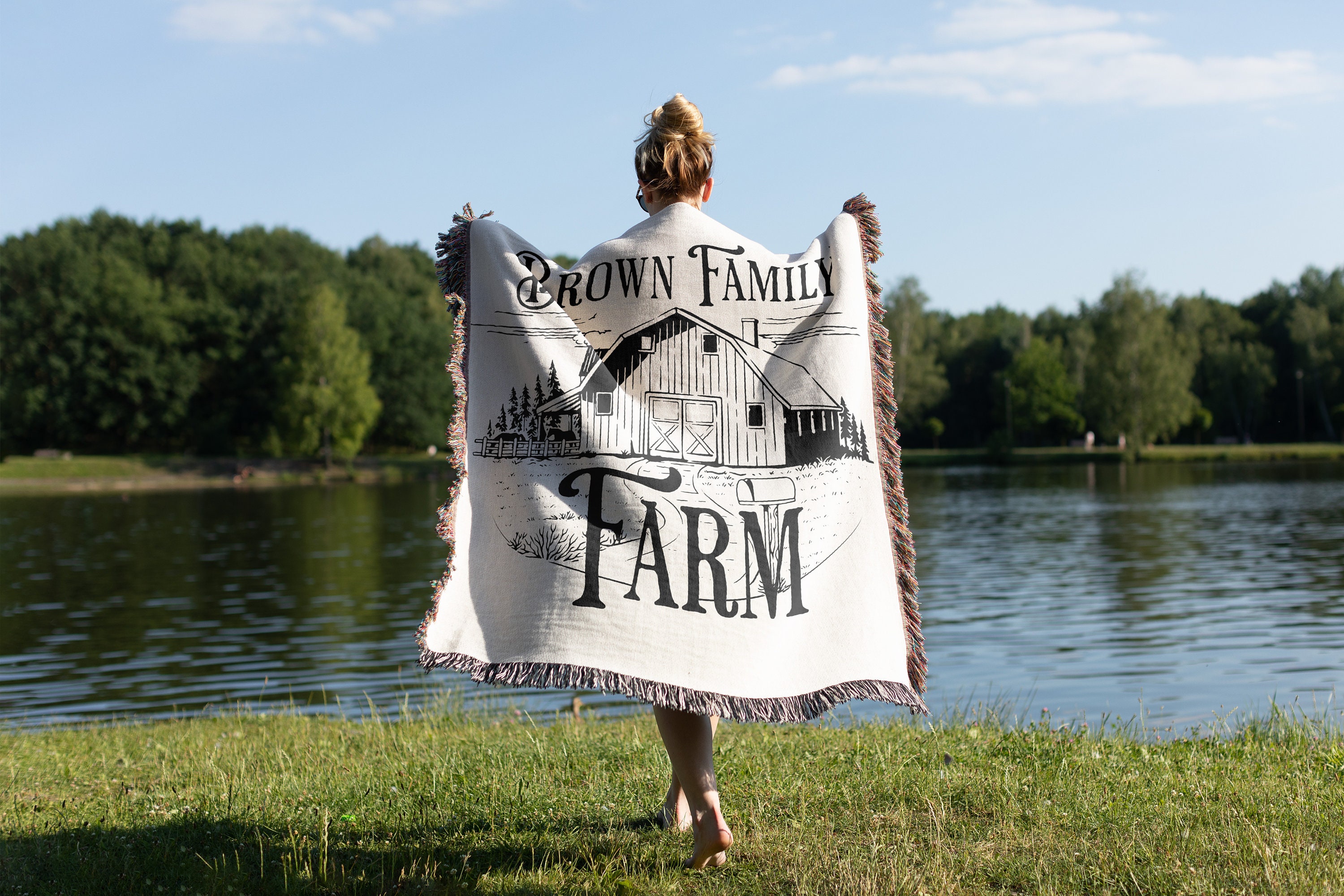 Custom Barn Woven Blanket Farm Barn Cotton Blanket Family Farm Gift ...