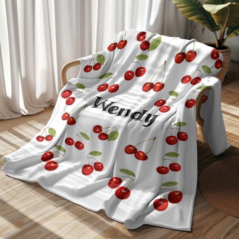 Custom Cherry Blanket With Name Cherry Baby Blanket for Nursery Decor ...