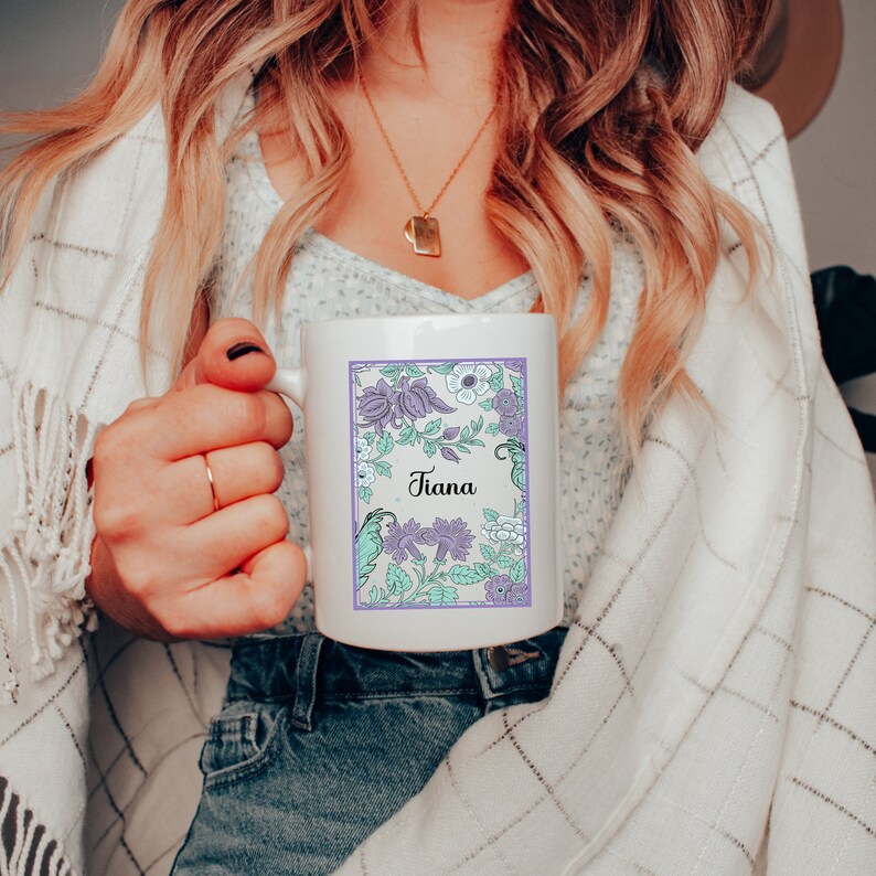 Custom Purple Floral Name Mug Floral Gift for Bestie Birthday Gift ...