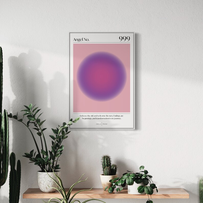 Angel Number 999 Aura Poster Instant Printable Download, Gradient Wall ...