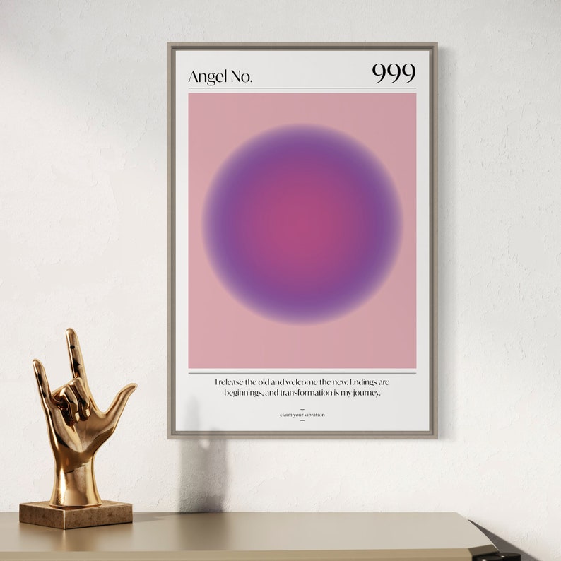 Angel Number 999 Aura Poster Instant Printable Download, Gradient Wall ...